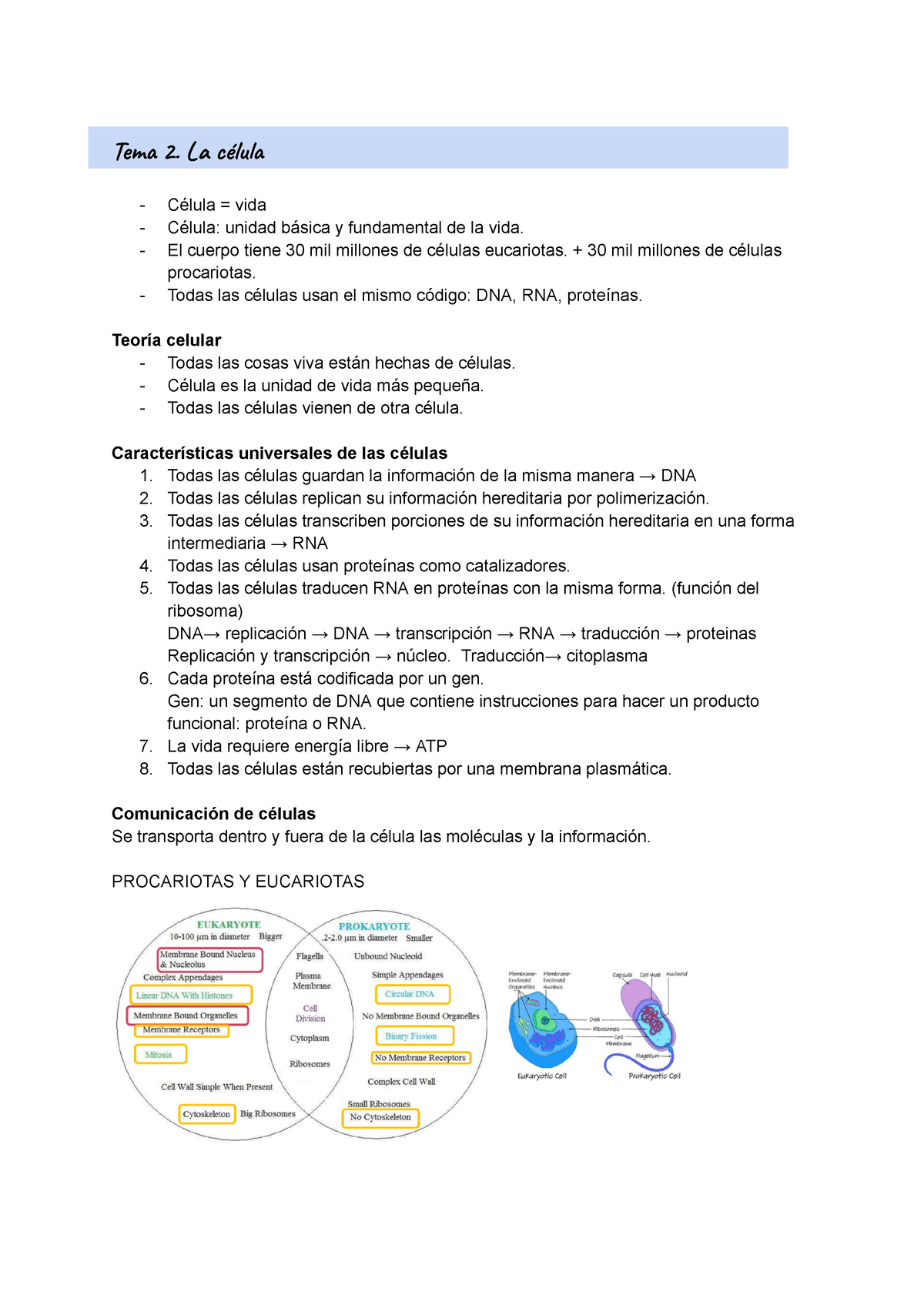 Tema 2 La Cèlula Apuntes Primer Semestre De Biología Celular Tem 2