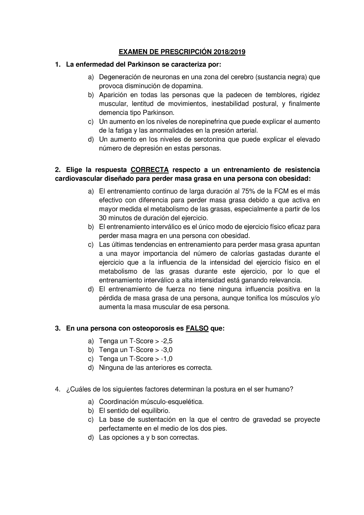 Examen De Prescripciã N 2018 Sin Responder Examen De PrescripciÓn