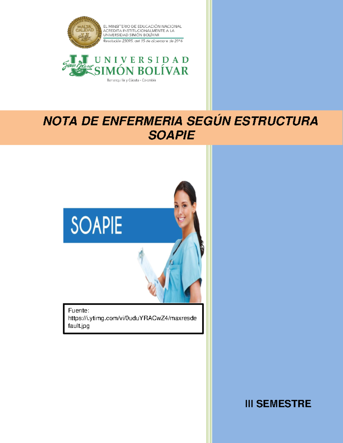 Nota De Enfermeria Según Estructura Soapie Iii Semestre Nota De