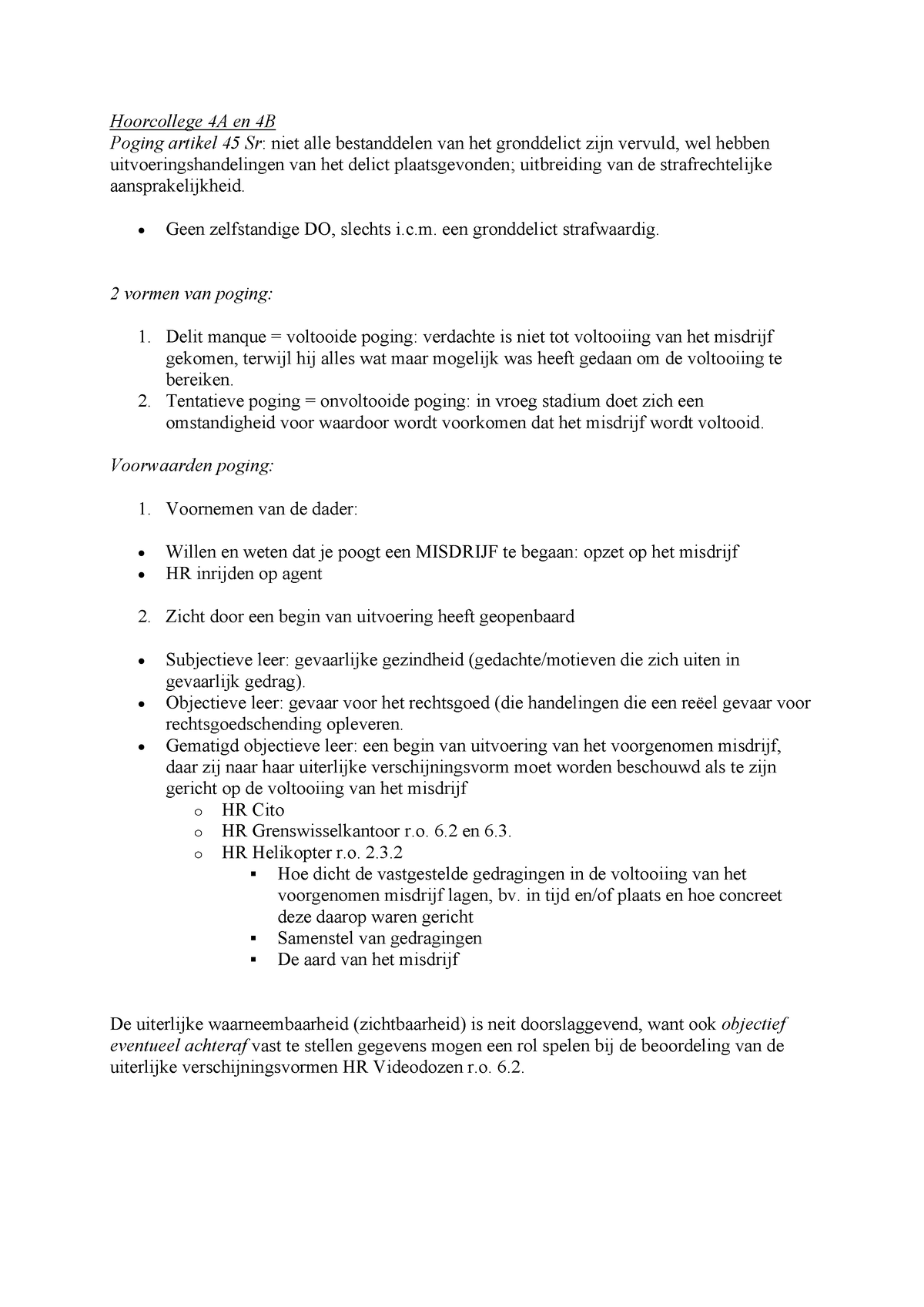 Hoorcollege Week 4 Materieel Strafrecht Hoorcollege 4a En 4b Poging