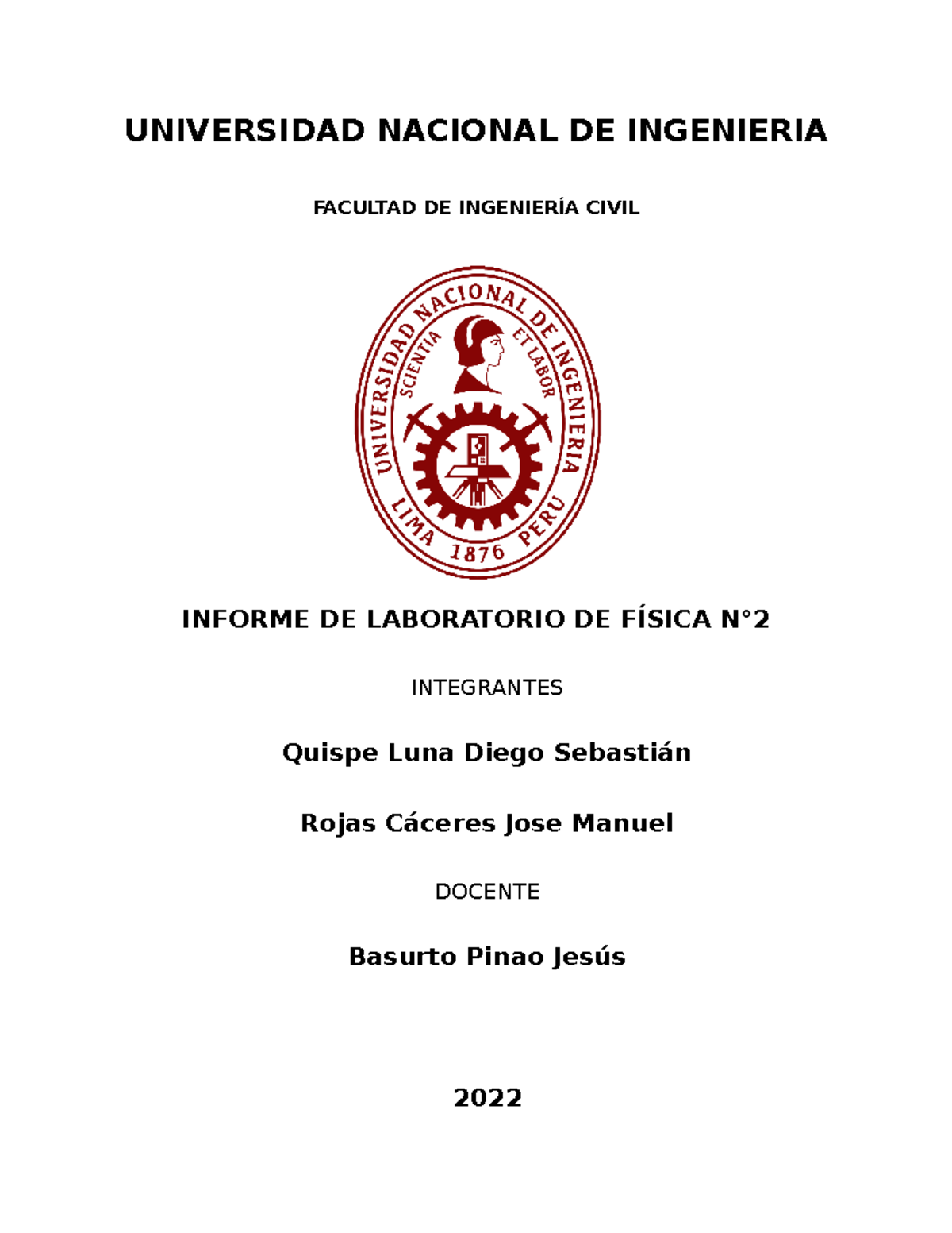 Informe Lab Física 2 Inc Universidad Nacional De Ingenieria Facultad