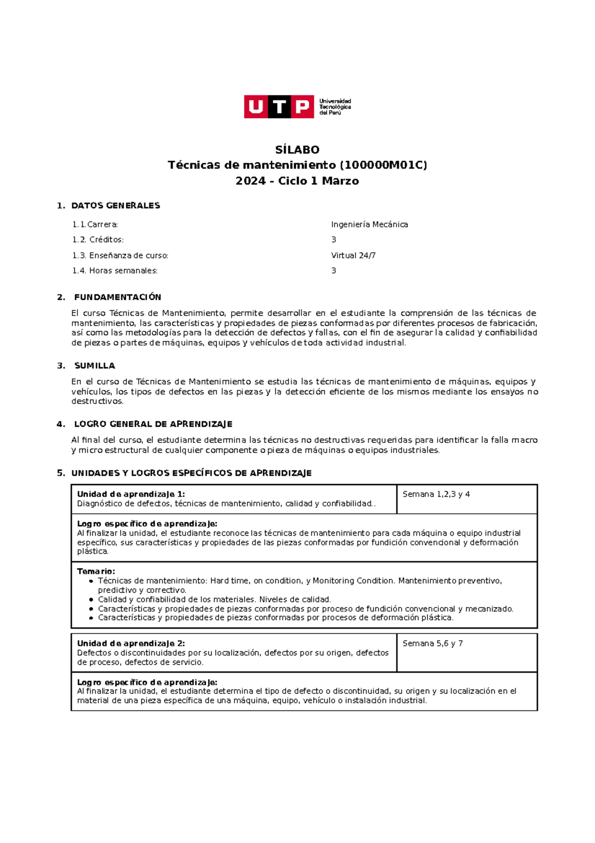 100000 M01c Tecnicas De Mantenimiento SÍlabo Técnicas De