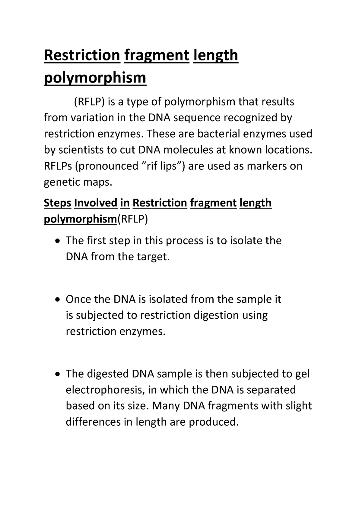 Restriction Fragment Length Polymorphism