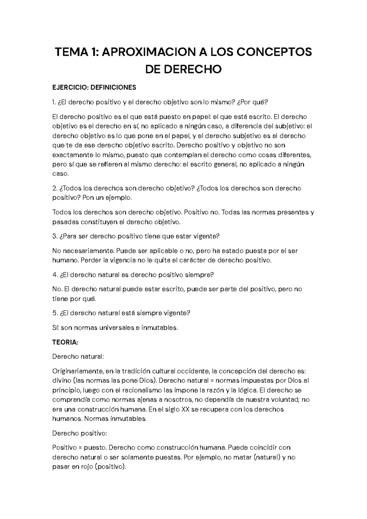 Tema 1 Teoria Del Derecho Tema 1 Aproximacion A Los Conceptos De