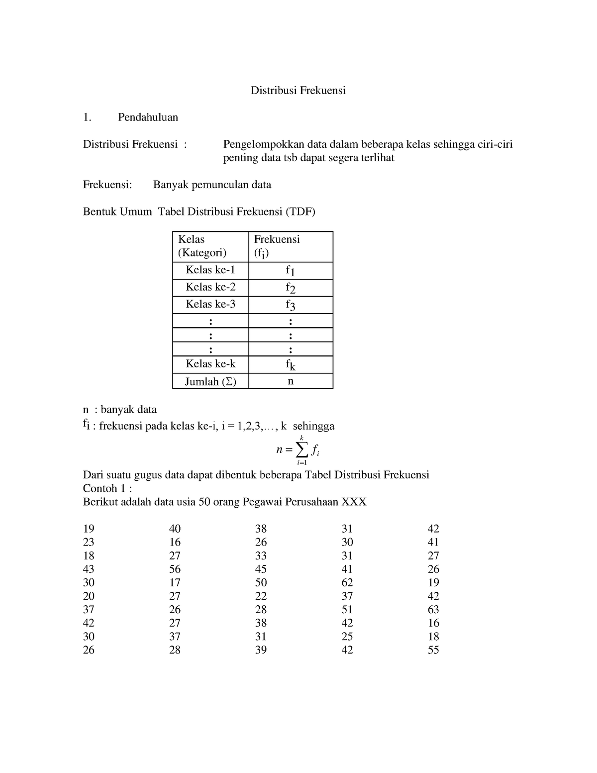 Materi Distribusi Frekuensi Statistika 1 Distribusi Frekuensi