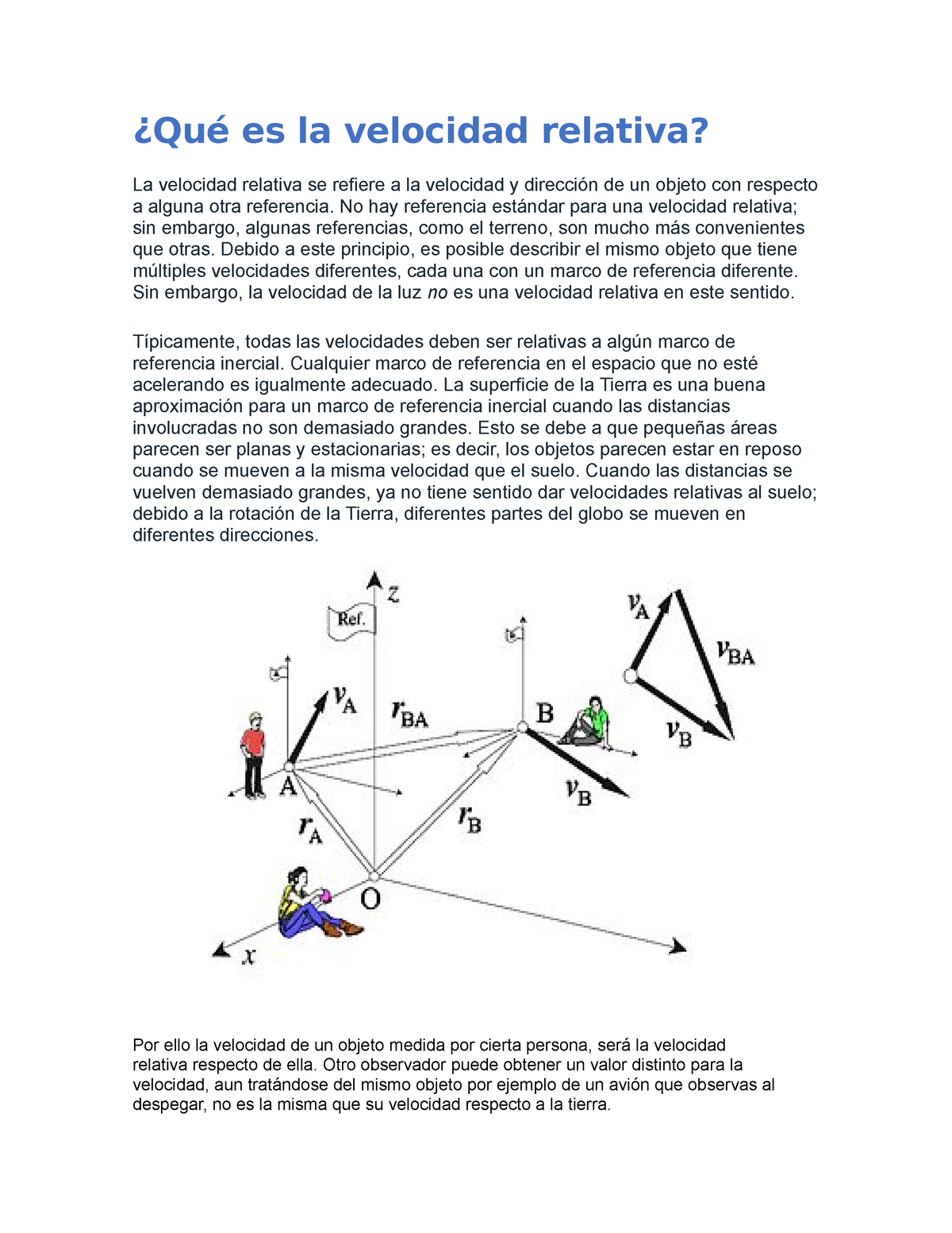 Trabajofisica Resumen ¿qué Es La Velocidad Relativa La Velocidad