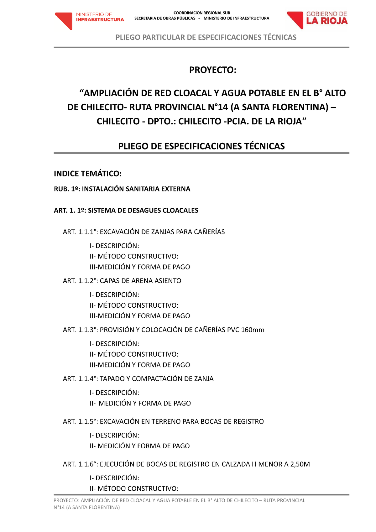 Pliego De Especificaciones Tecnicas Red Cloacal Y Agua Potable