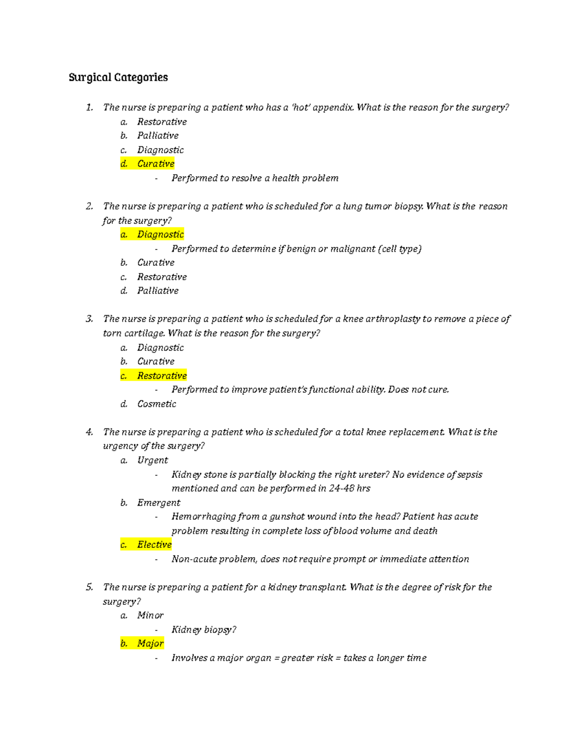 Peri Op Questions Unit 1 Practice Questions For Nurs 1410 Adult 2