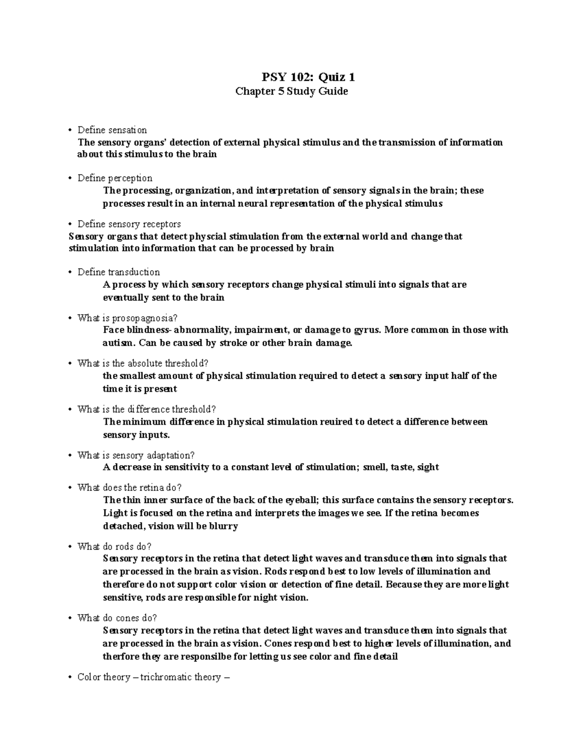 Psy 102 Study Guide Ch 5 Lecture Notes Chapter 5 Psy 102 Quiz 1