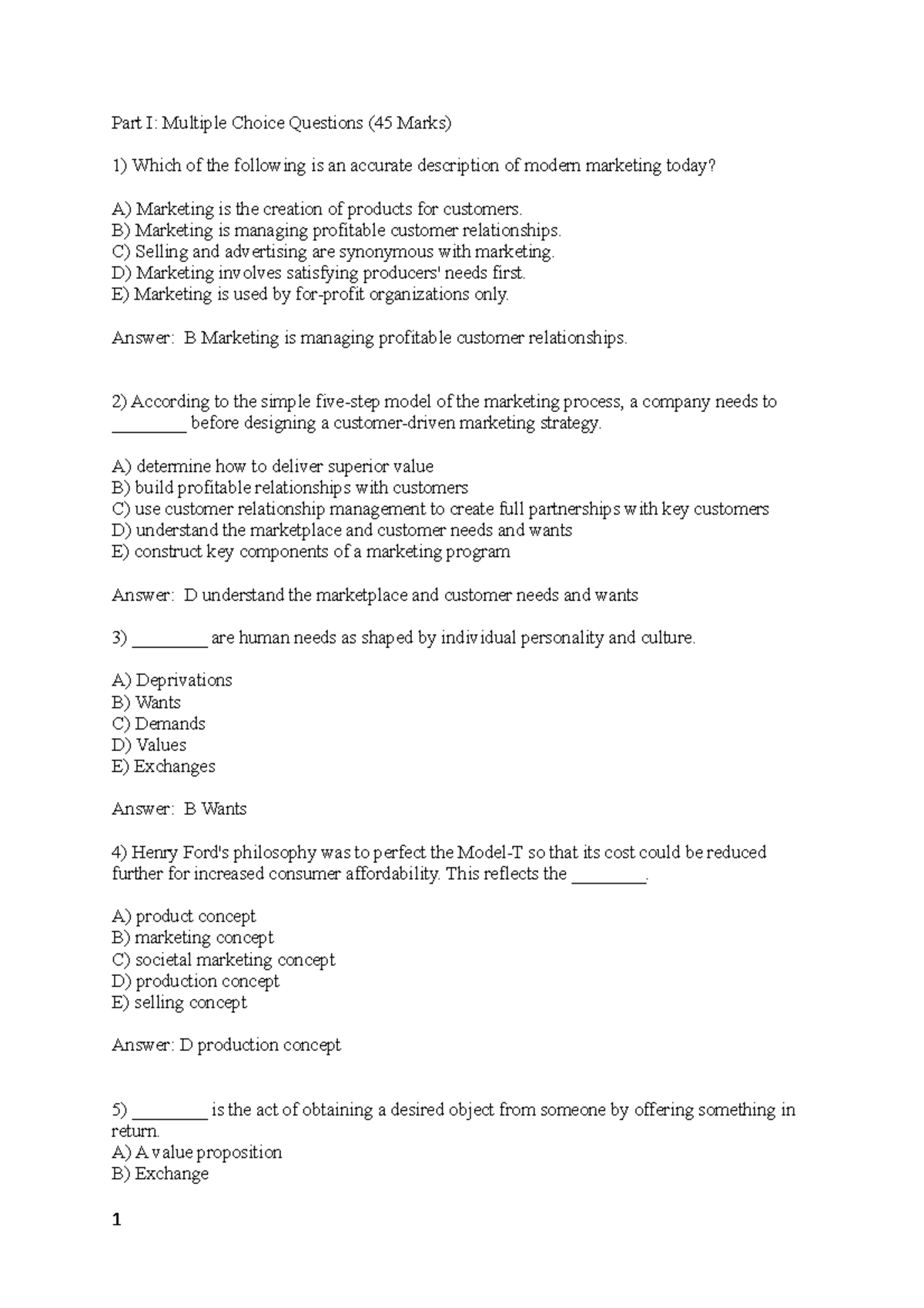 Midterm Exam Practice Questions Answers Part I Multiple Choice