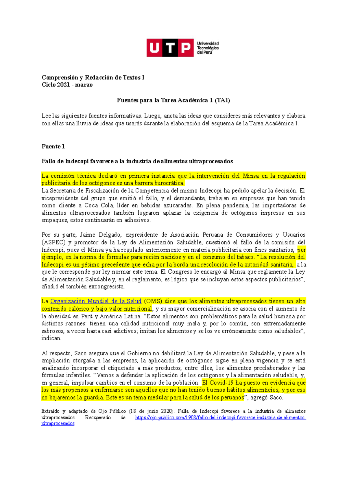 Fuentes Tarea Académica 1 2021 Marzo Comprensión Y Redacción De