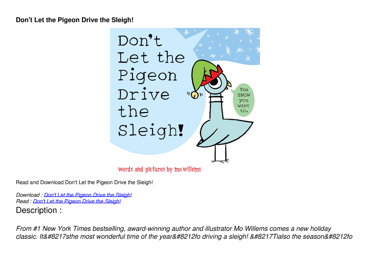 Pdfread Dont Let The Pigeon Drive The Sleigh Dont Let The Pigeon