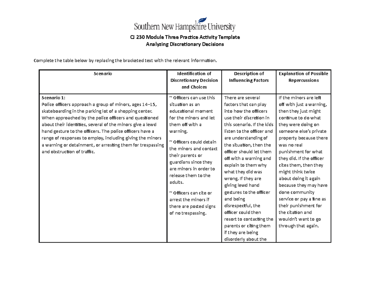 Cj 230 Module Three Practice Activity Scenario Identification Of