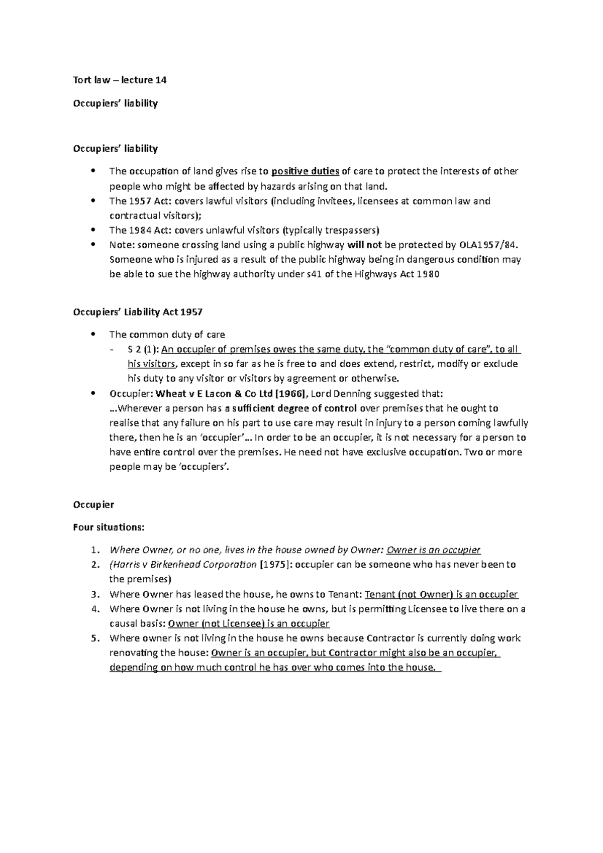 Lecture 14 Occupiers Liability Tort Law Lecture 14 Occupiers