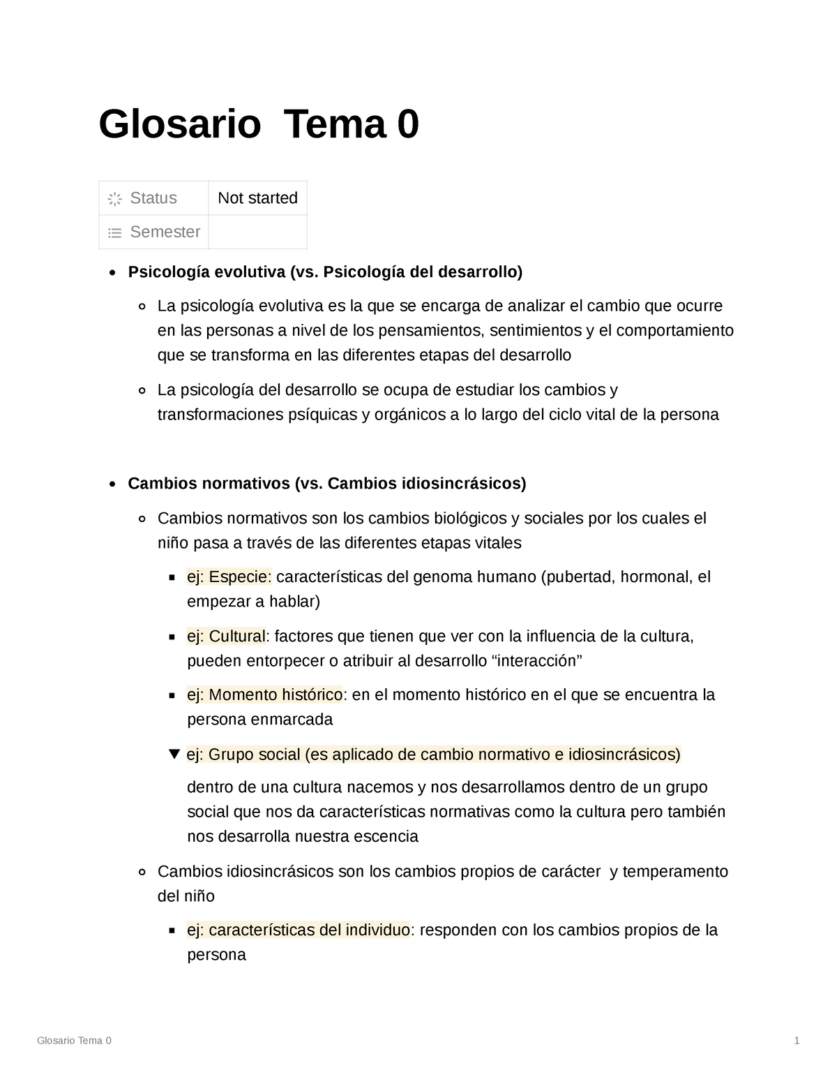 Glosario Tema 0 Psicología Del Desarrollo La Psicología Evolutiva Es