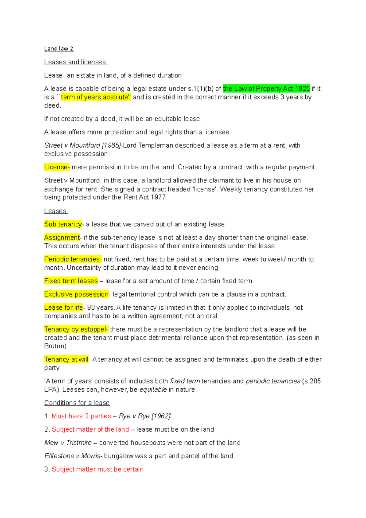 Land Law 2 Leases And Licences Land Law 2 Leases And Licenses Lease