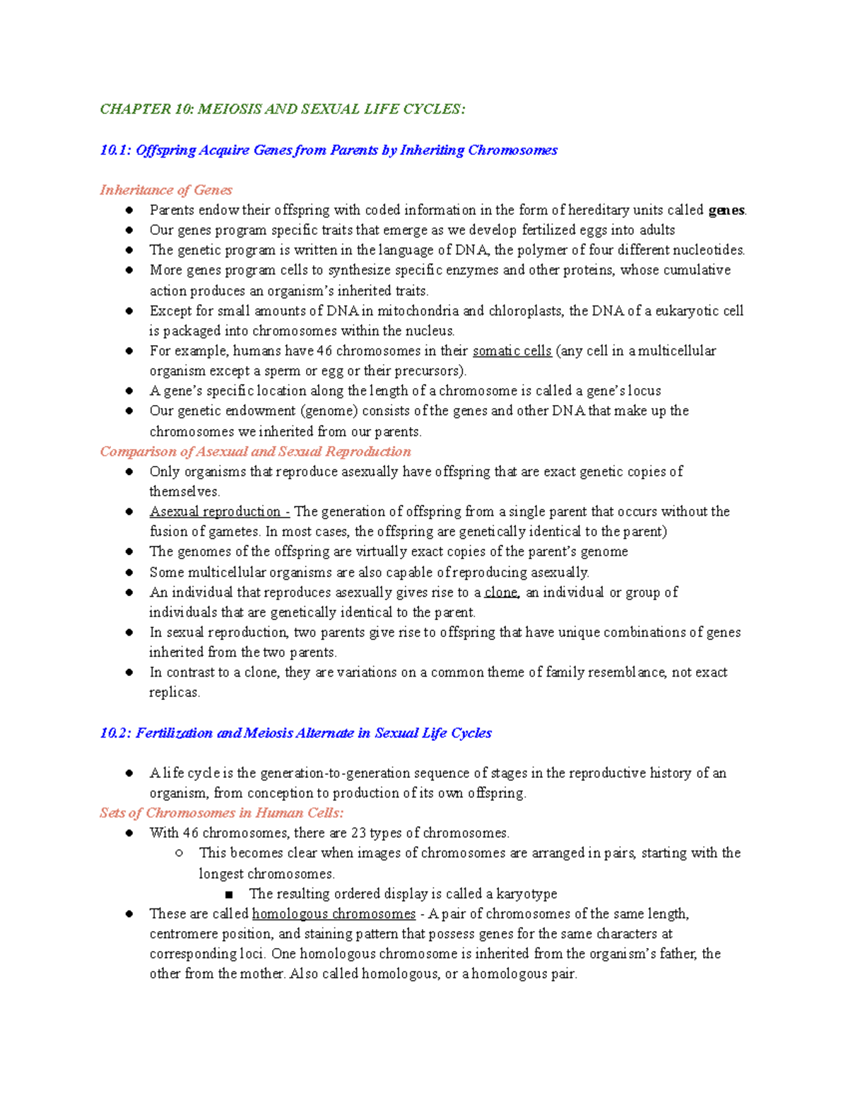 Chapter 10 Meiosis And Sexual Life Cycles Chapter 10 Meiosis And