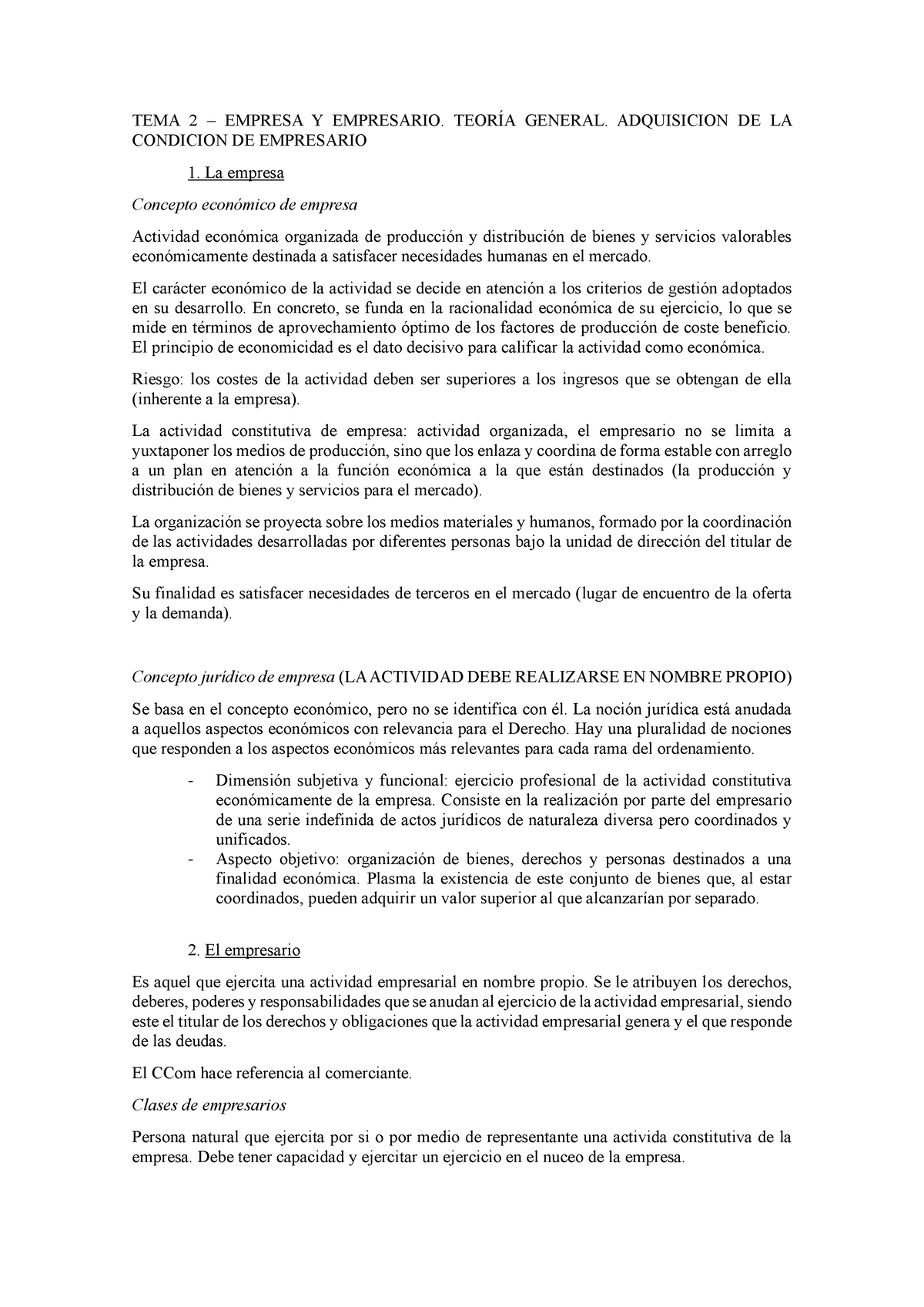 Tema 2 Apuntes Relativos Al Tema 2 Del Manual De Derecho Mercantil 1