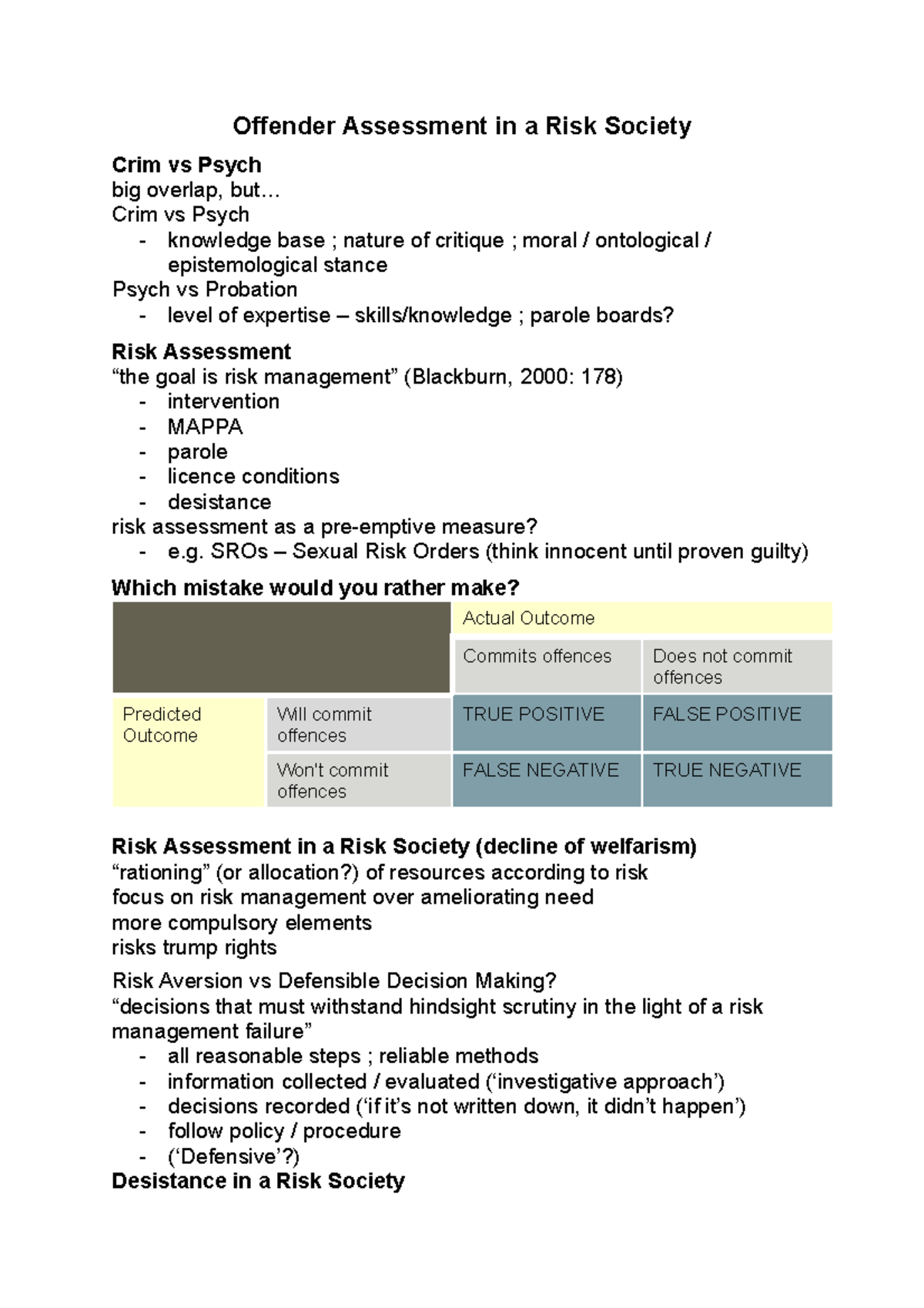 Offender Assessment In A Risk Society Crim Vs Psych Knowledge