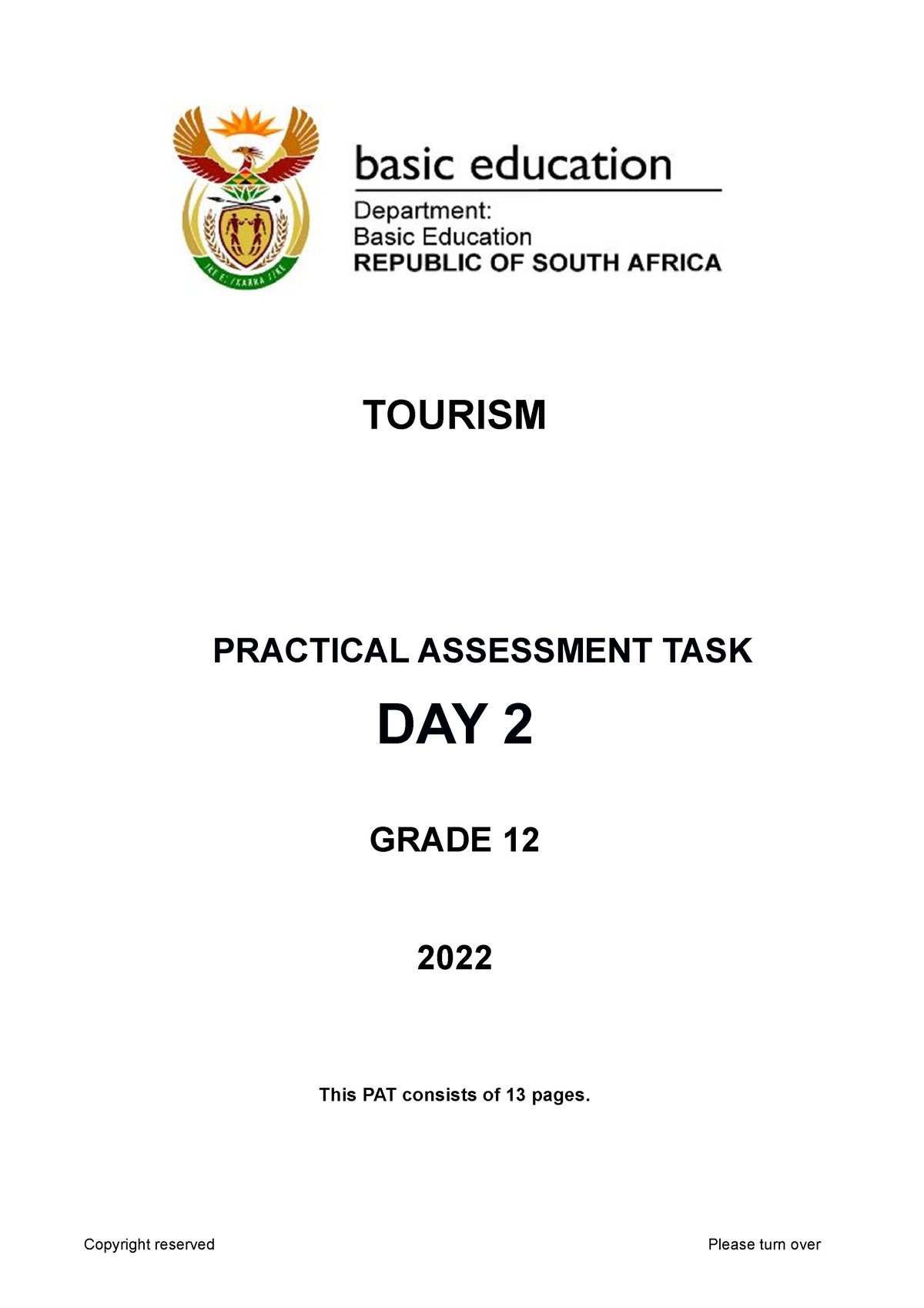 Tourism Pat Gr 12 2022 Day 2 Eng Tourism Practical Assessment Task