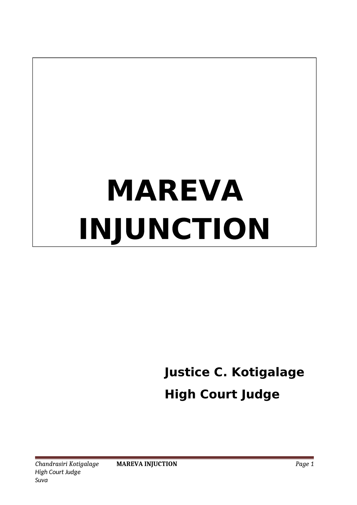 Mareva Injunction Document Mareva Injunction Justice C Kotigalage