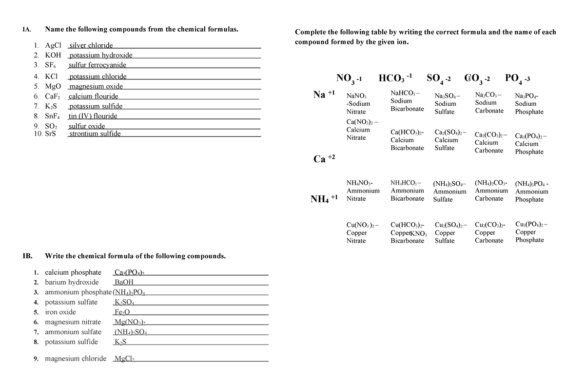 Week 2 Lesson 1 Asac Ia Name The Following Compounds From The