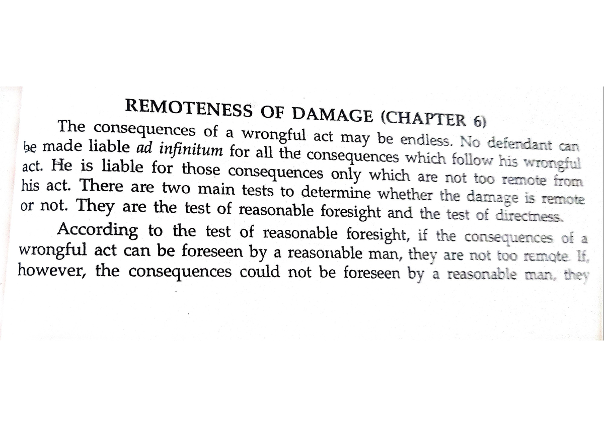 Remoteness Of Damage Summary Law Of Torts Including Mv Act And