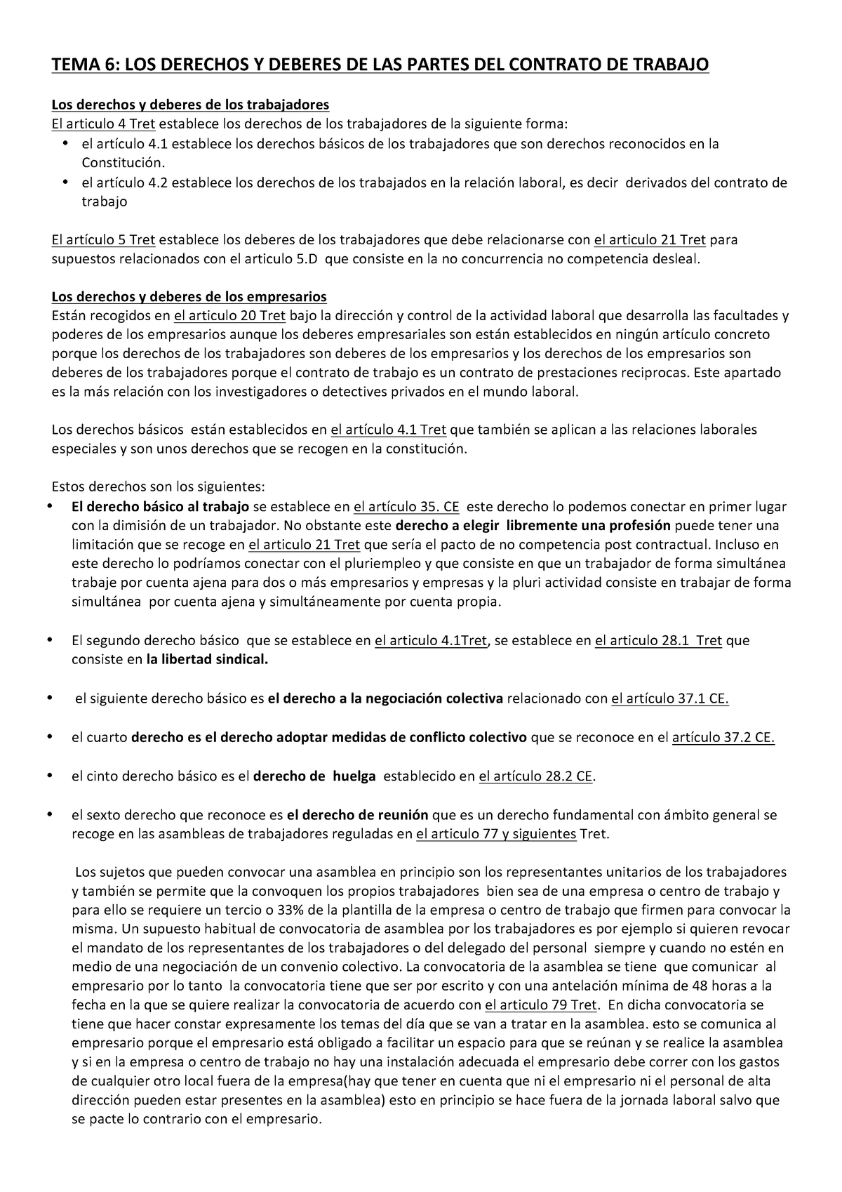 Derecho Laboral Tema 6 Derechos Y Deberes De Las Partes Del Contrato