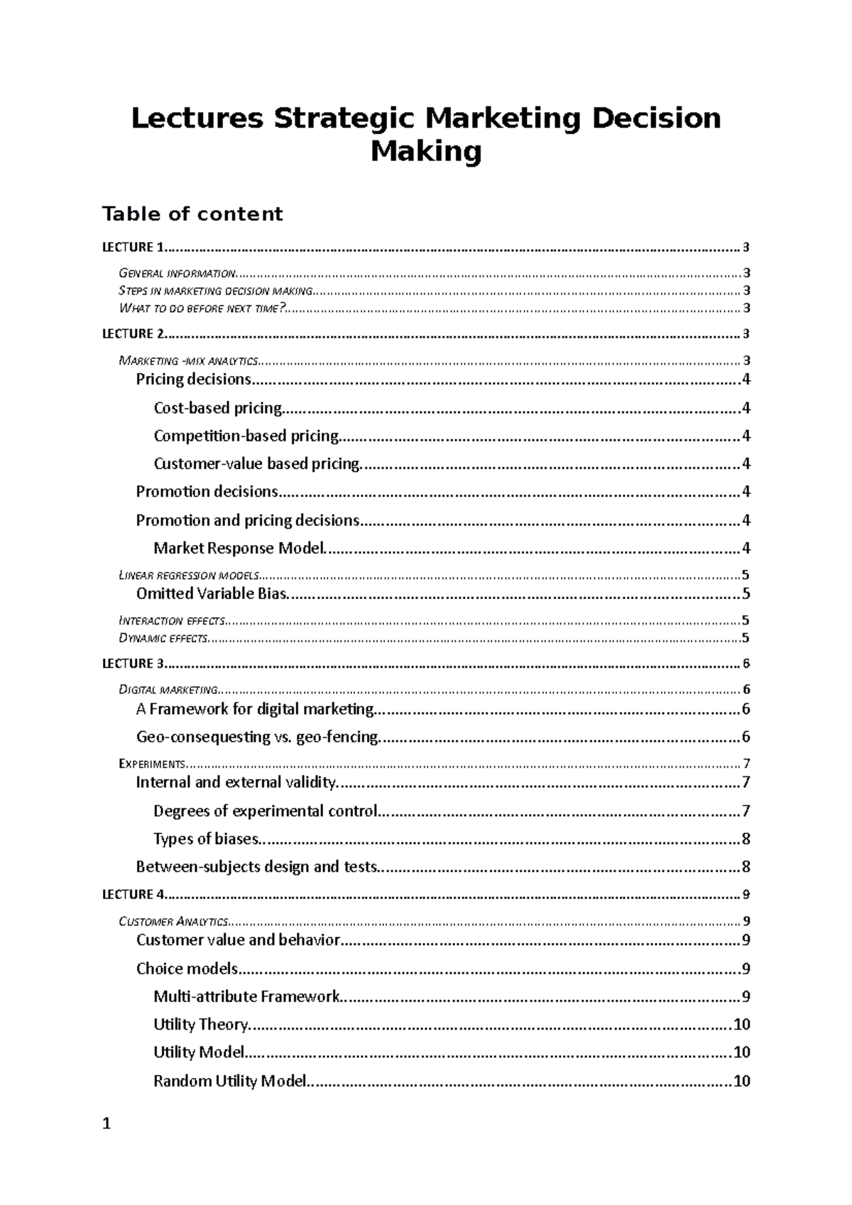 Lecturessummary Strategic Marketing Decision Making Lectures