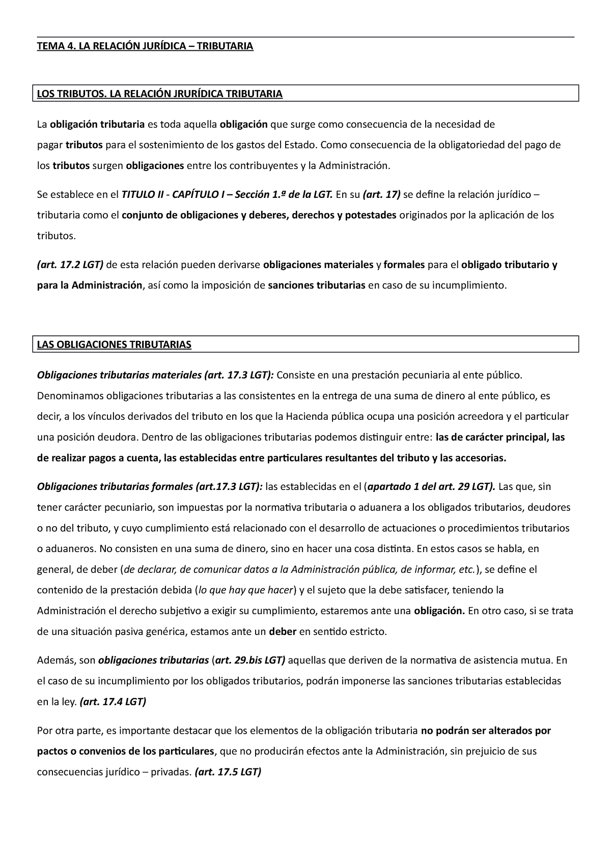 Tema 4 La Relación Jurídica Tributaria Tema 4 La RelaciÓn JurÍdica