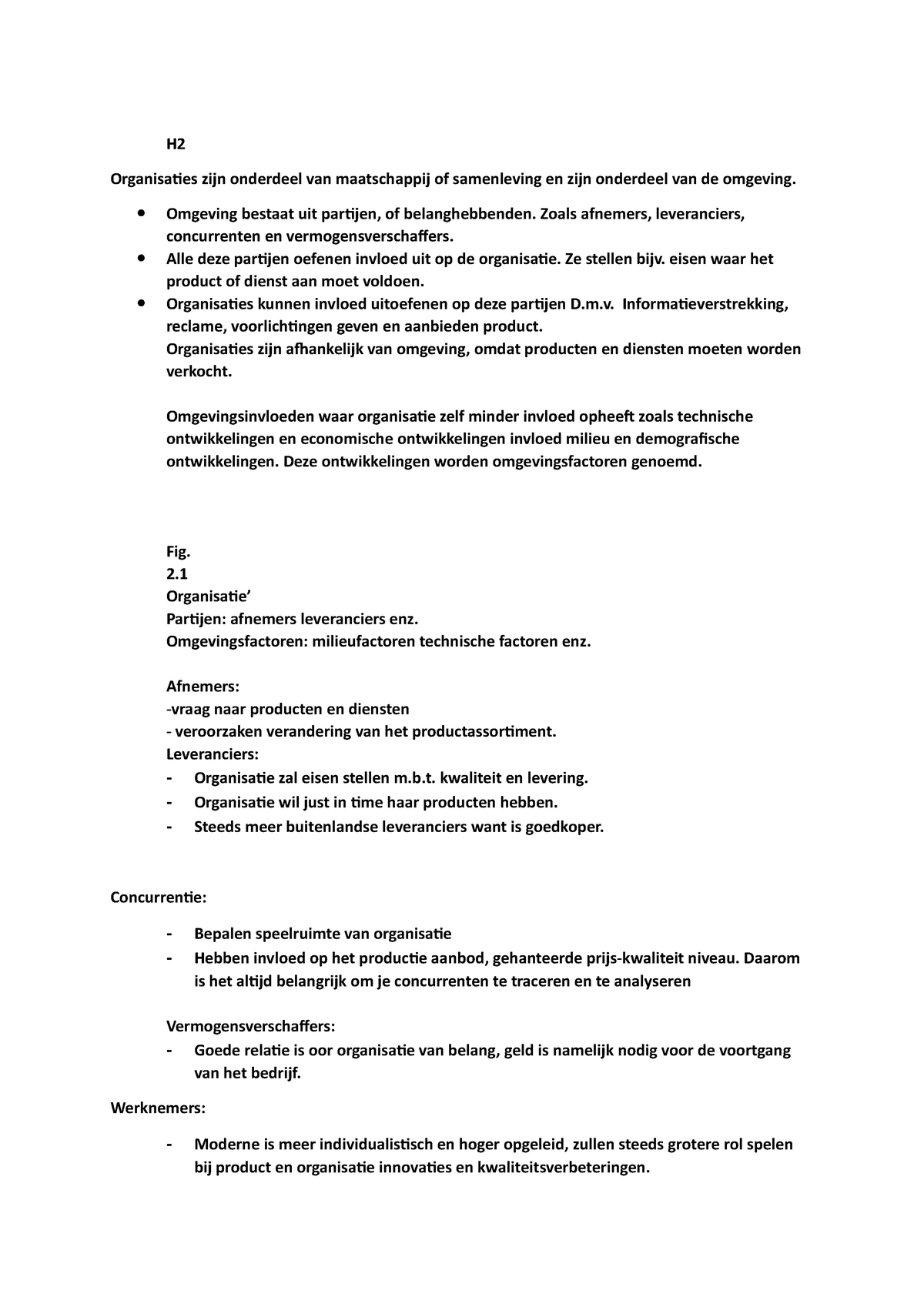 Hoofdstuk 2 Samenvatting H2 Organisaties Zijn Onderdeel Van