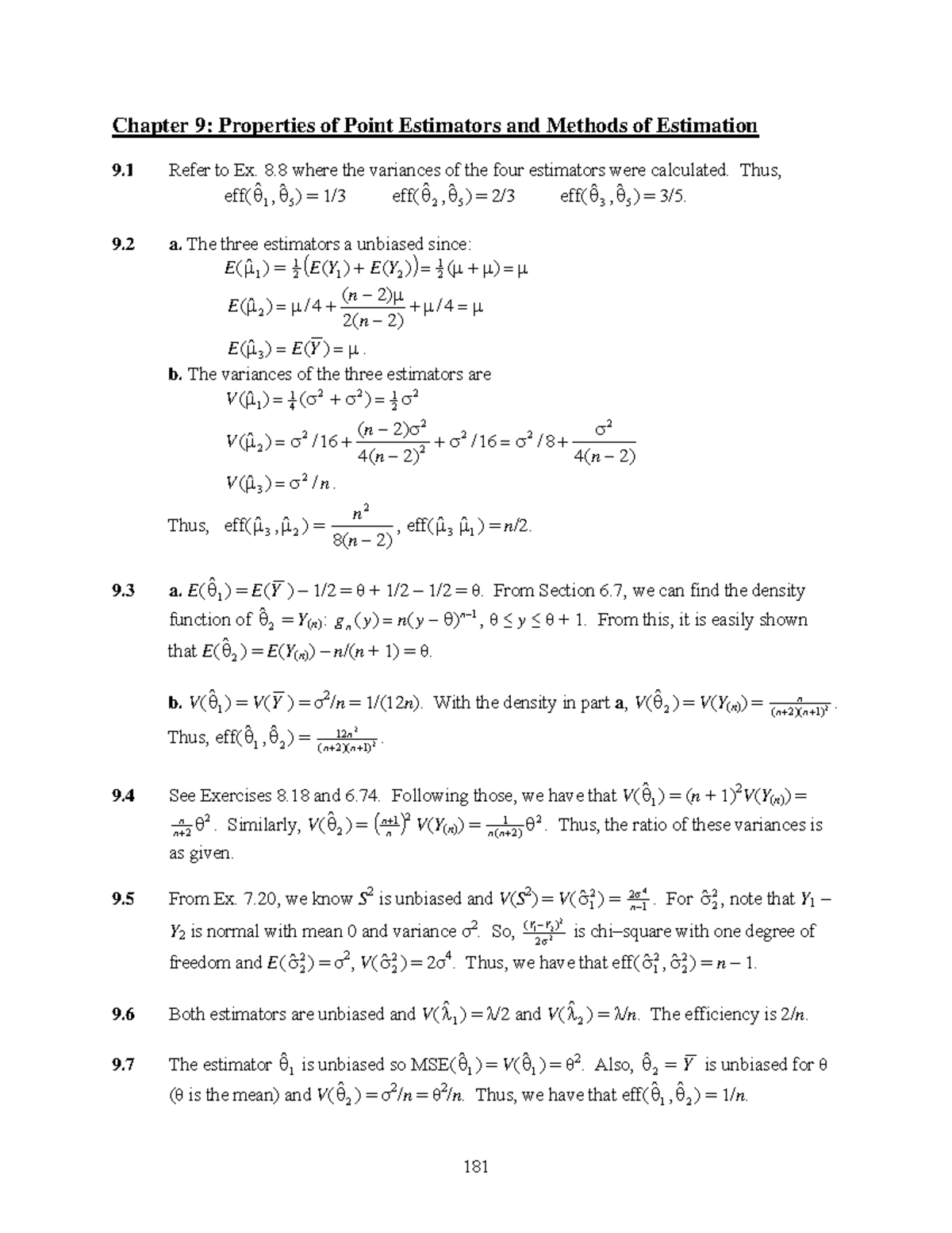 Chapter 9 Properties Of Point Estimators And Methods Of Estimation