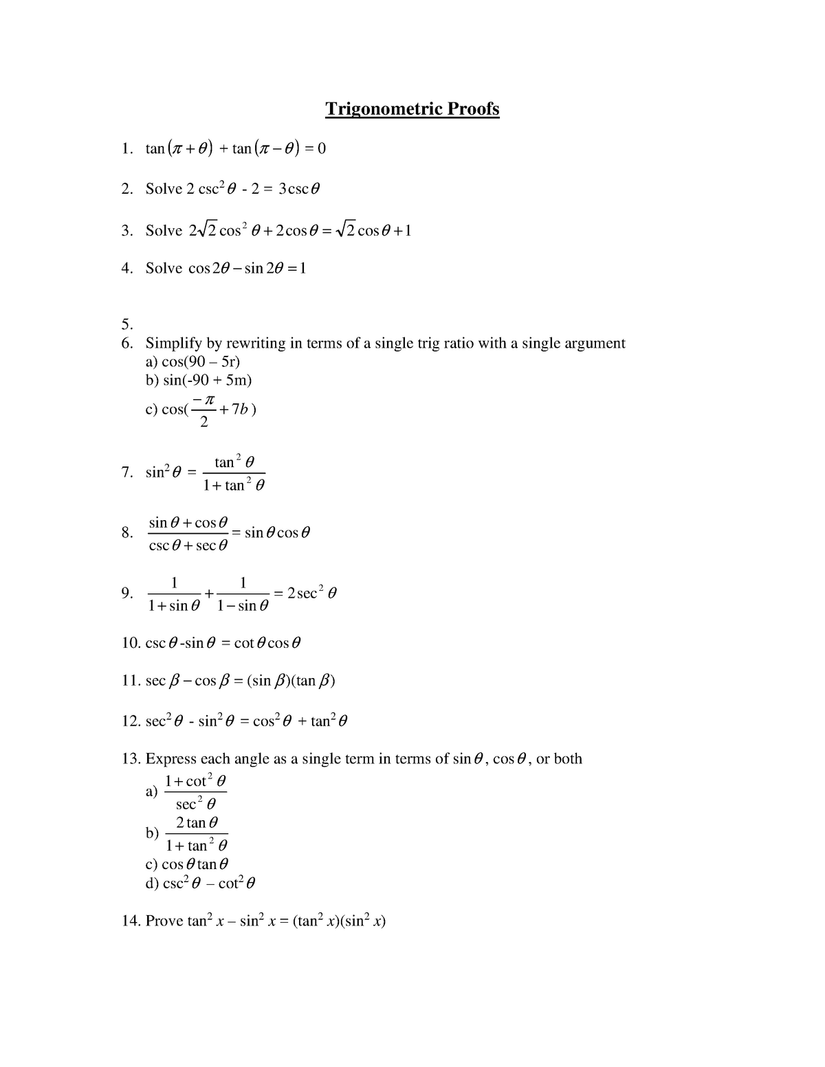 Trigonometric Proofs Booklet Math 002 Ubc Studocu