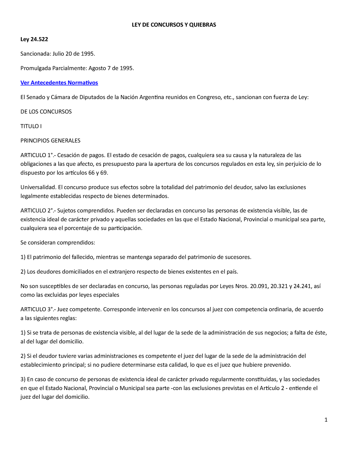 Ley De Concursos Y Quiebras Ley De Concursos Y Quiebras Ley 24