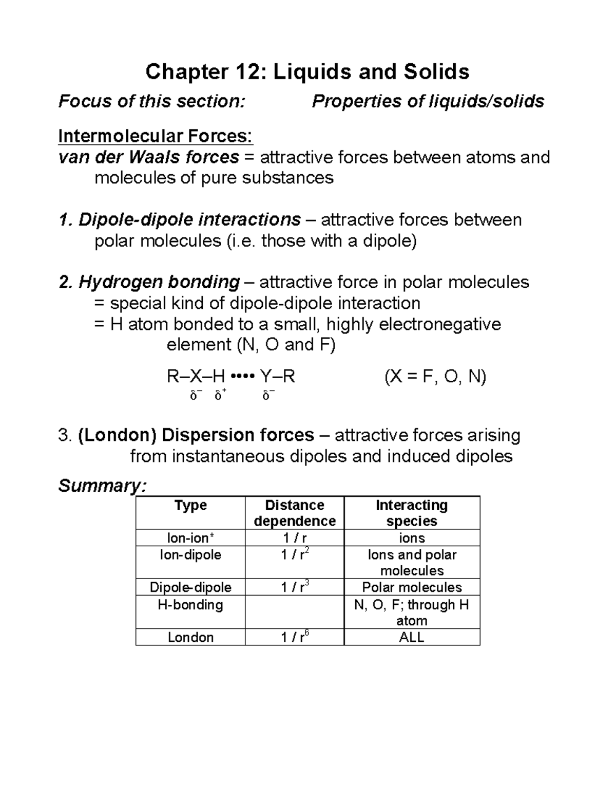 Ch 12 Lecture Notes Chapter 12 Liquids And Solids Focus Of This