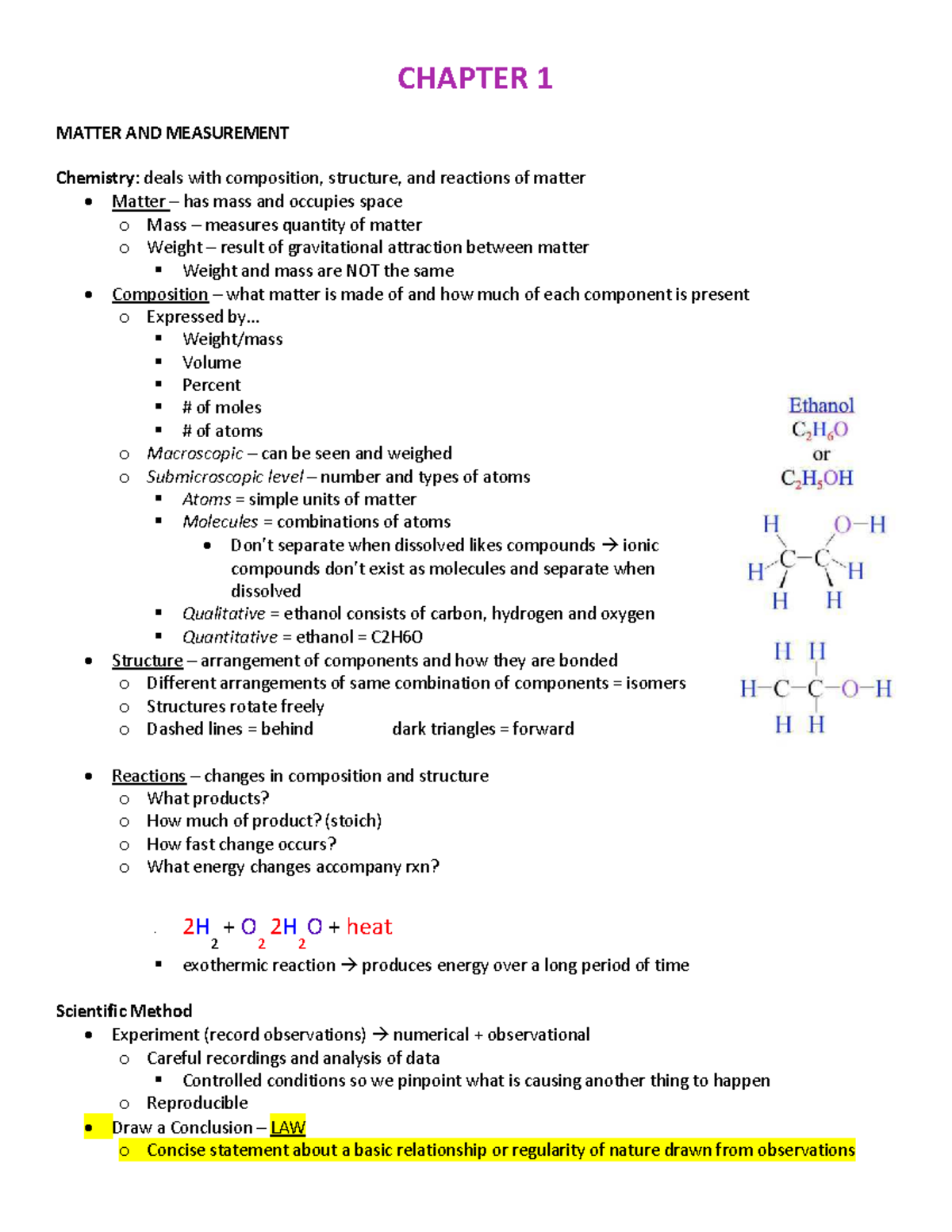 General Chemistry I Chapter 1 And 2 Notes Chapter 1 Matter And