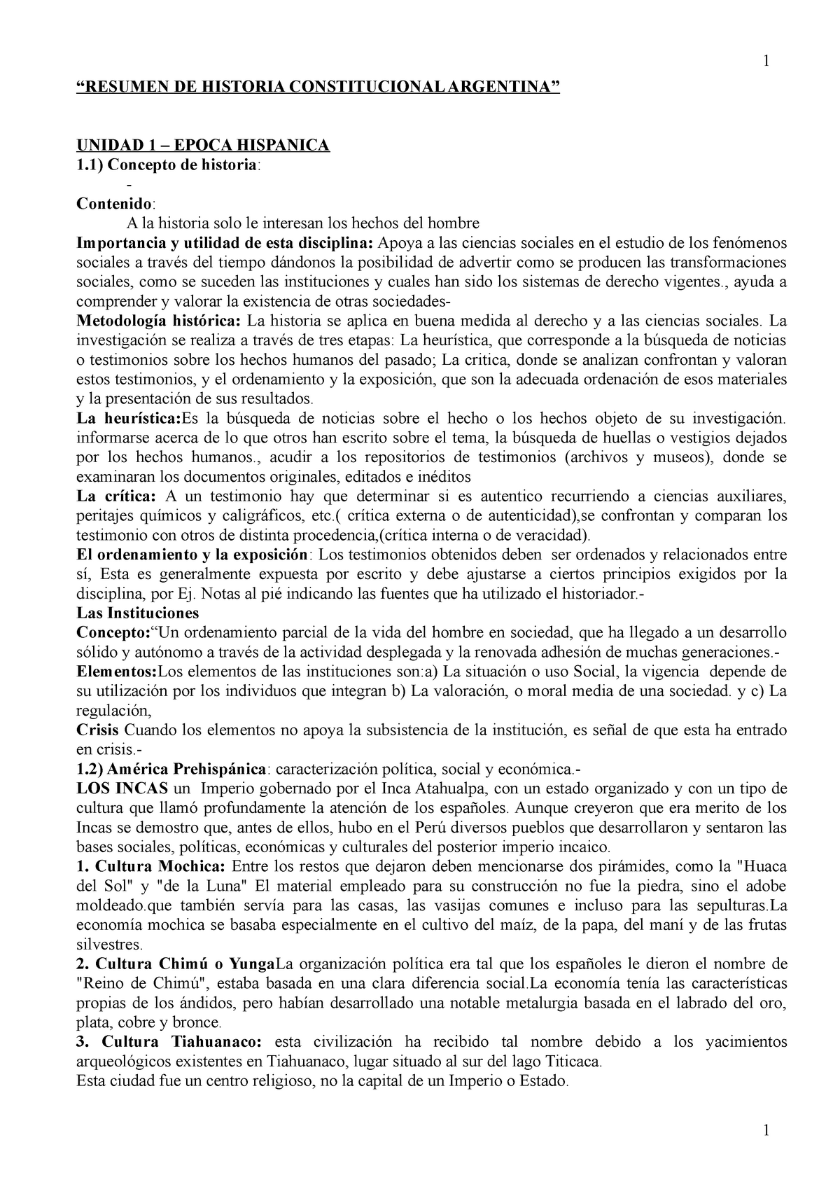 Resumen Historia Constitucional Argentina “resumen De Historia