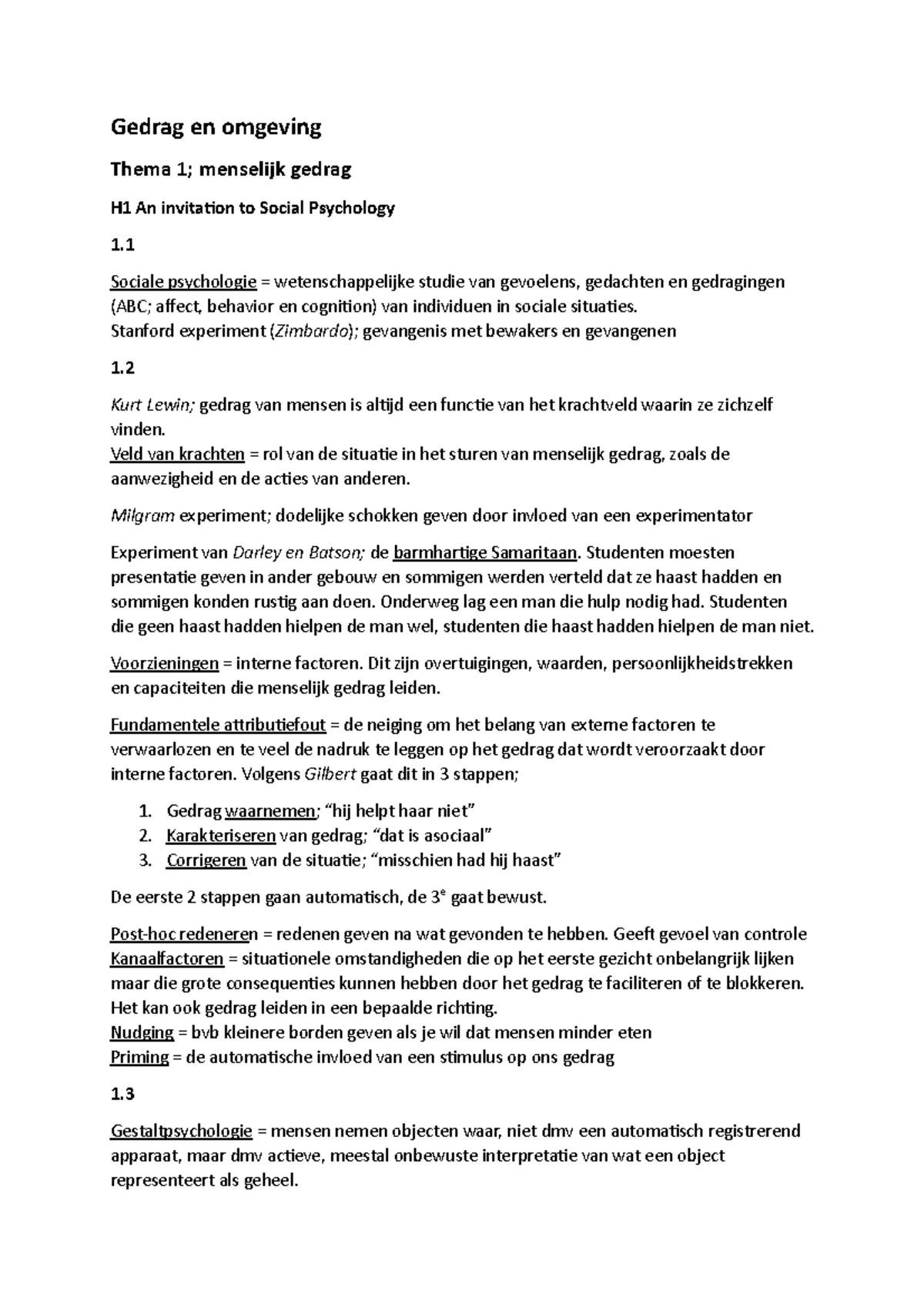 Gedrag En Omgeving Samenvatting Boekcolleges Gedrag En Omgeving