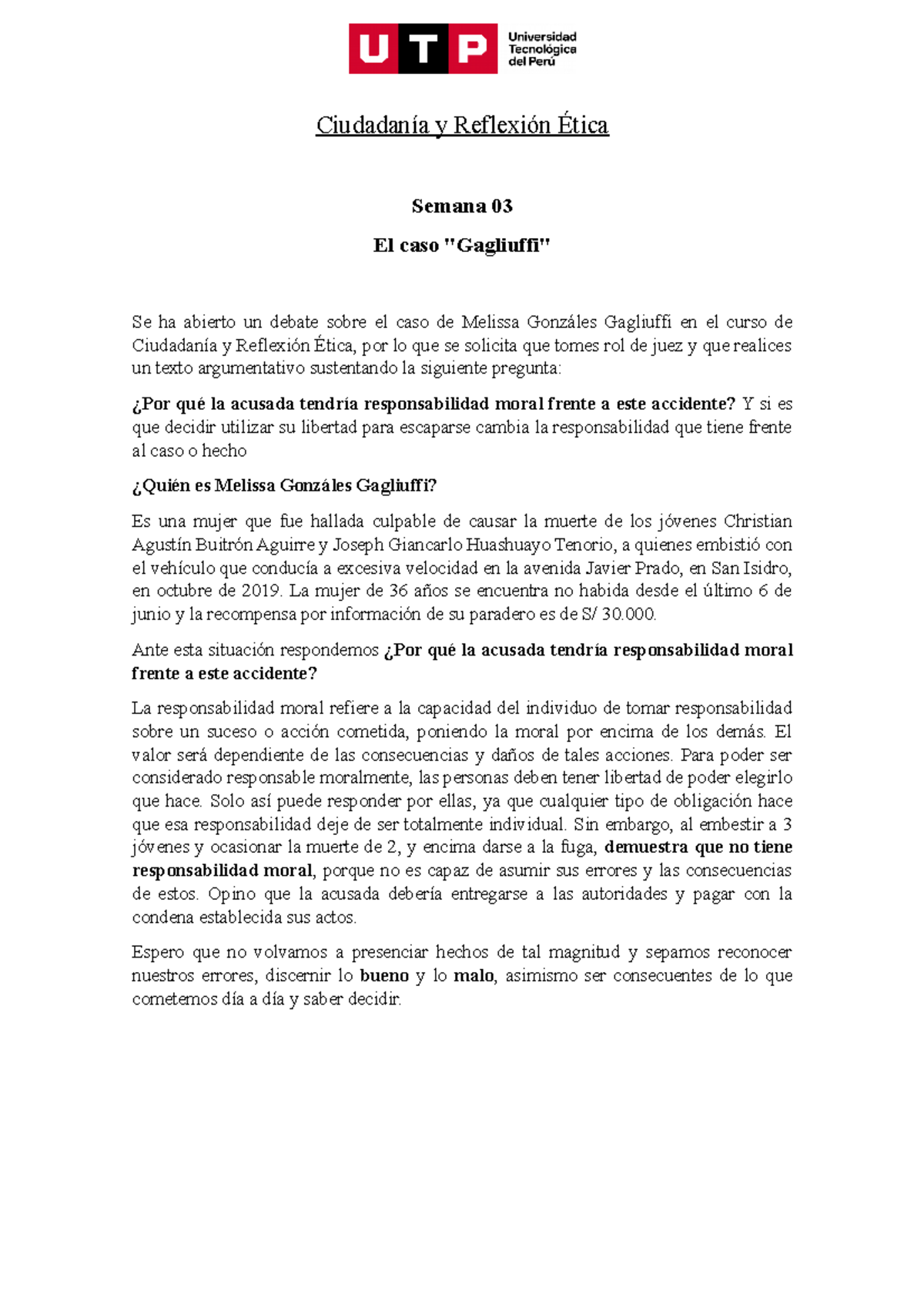 Semana 3 Etica Ciudadanía Y Reflexión Ética Semana 03 El Caso