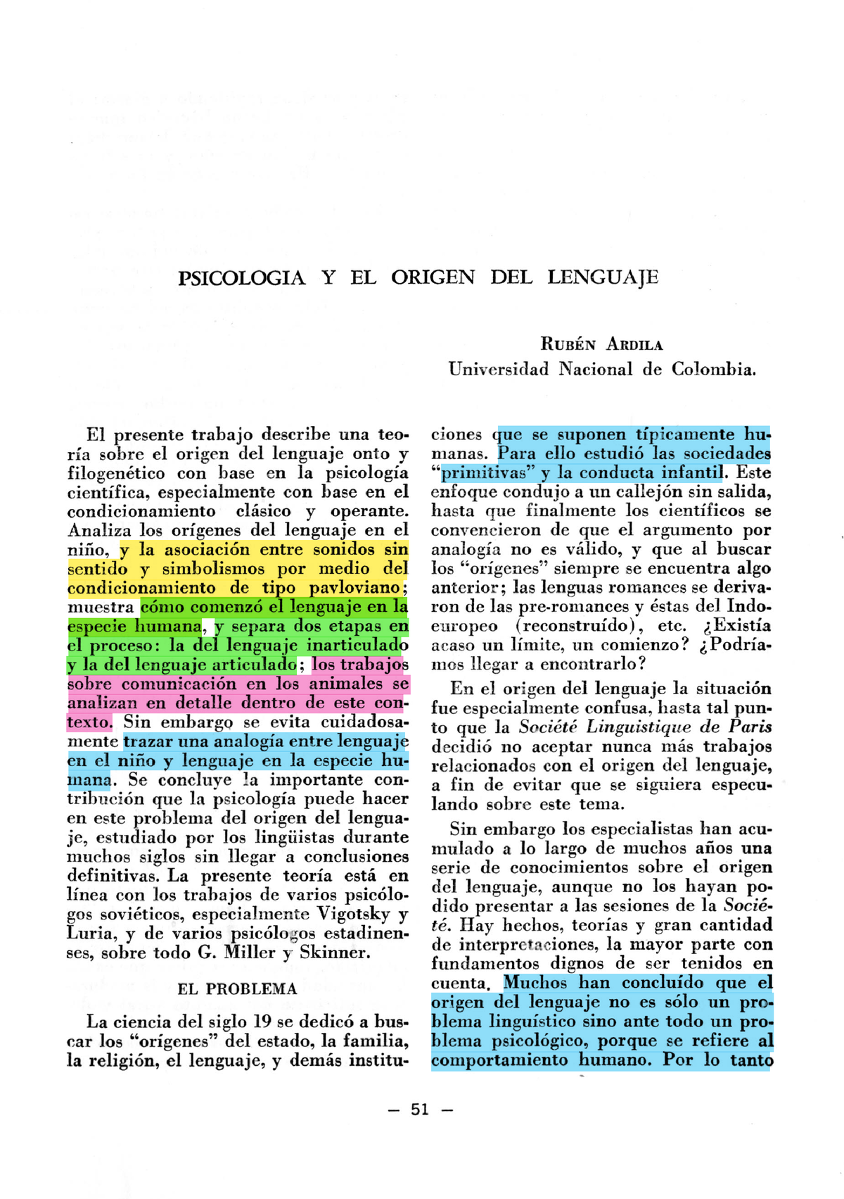 Lectura N° 01 Psicologia Y El Origen Lenguaje Psicologia Y El Origen