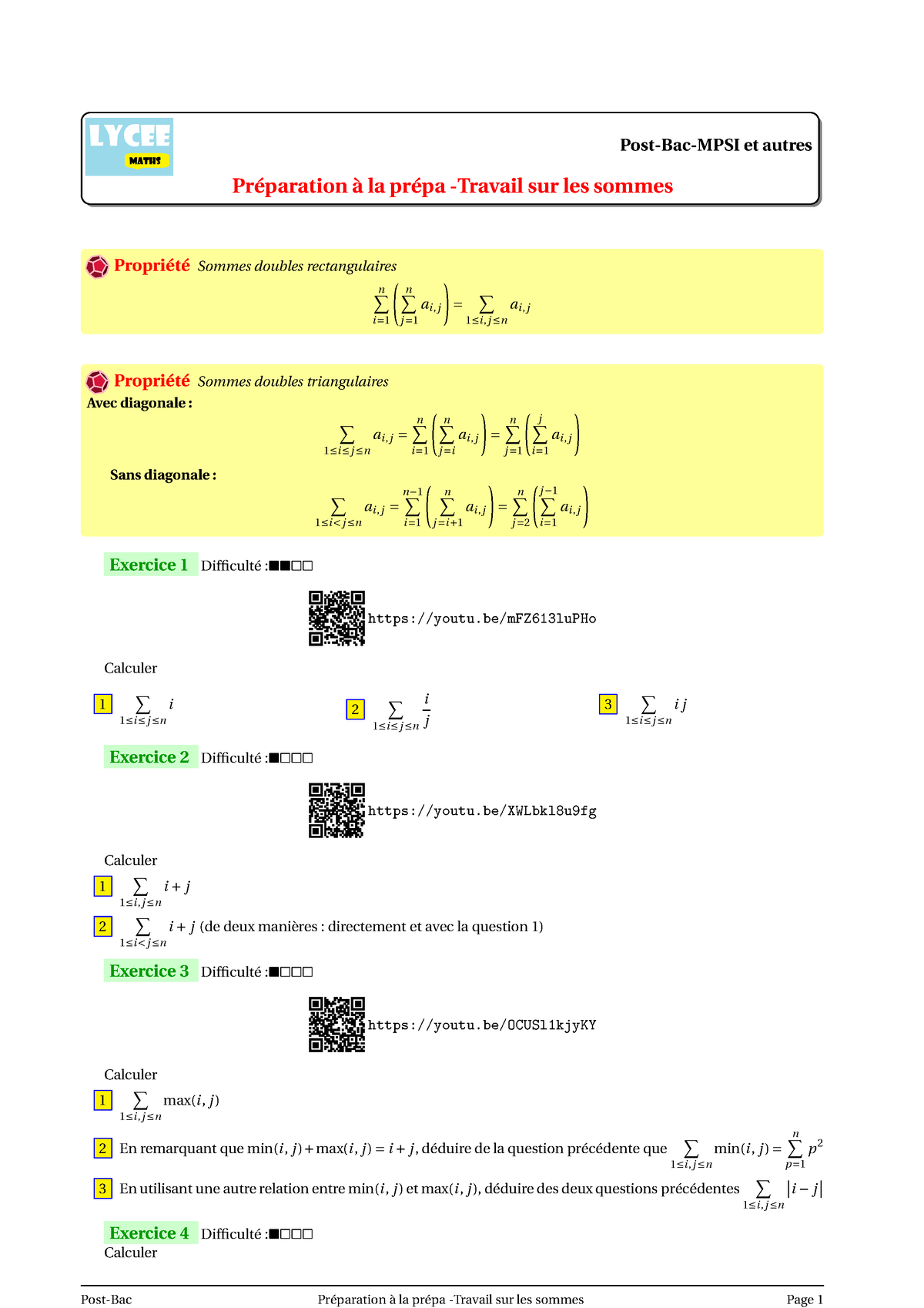 Livret Prépa Sommes Et Produits Mathématiques Studocu