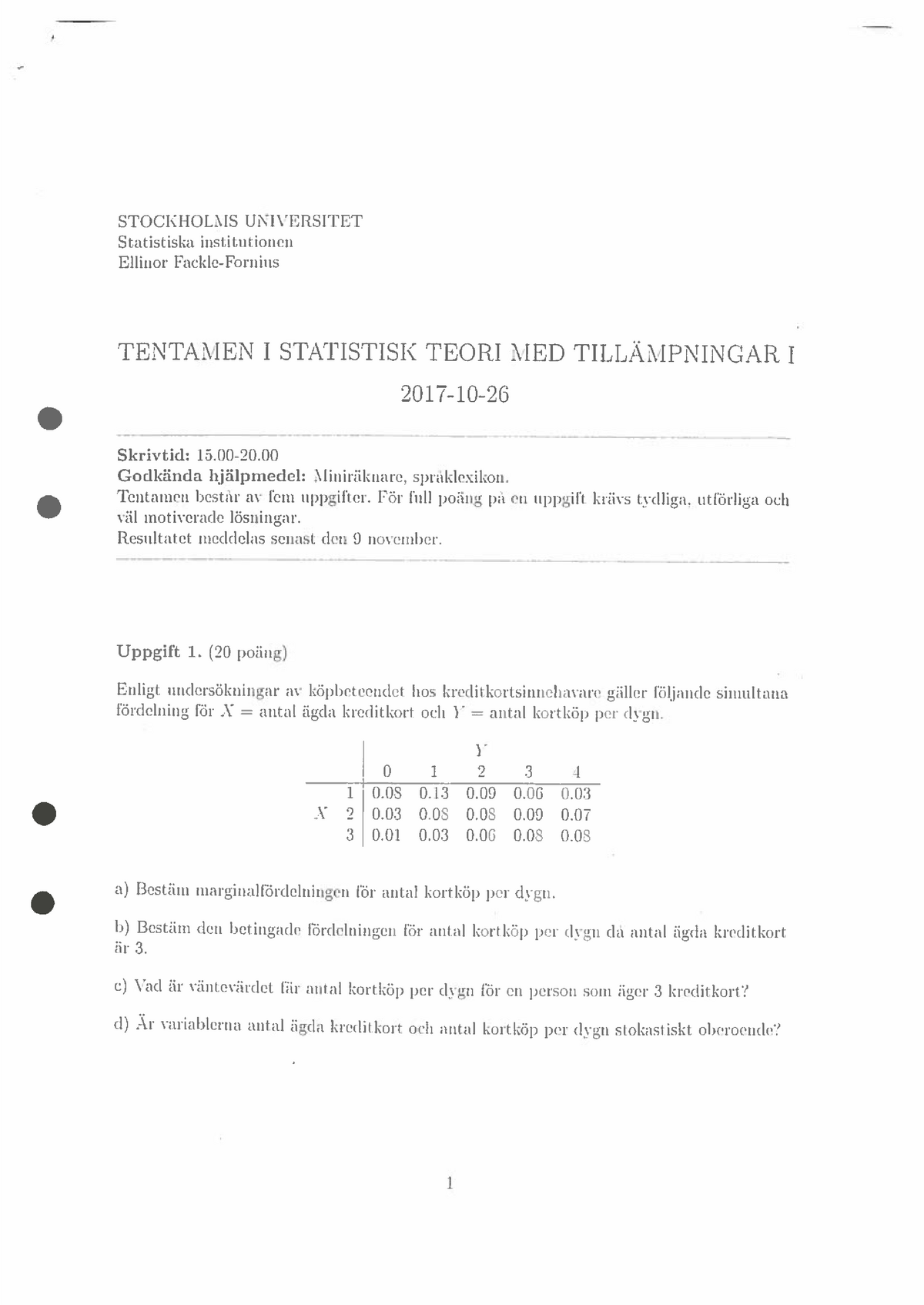 Tenta 26 Oktober 2017 Frågor Och Svar Stockholms Universitet