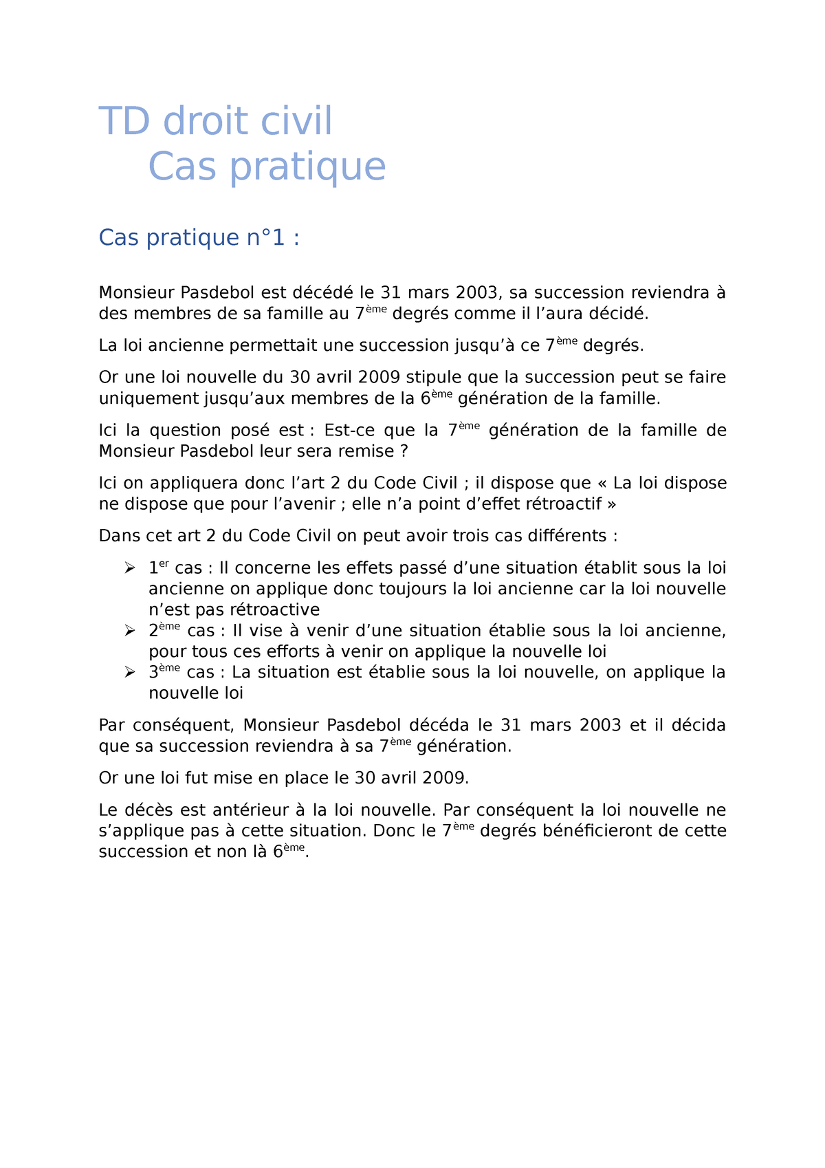 Td5 Cas Pratique Civil Td Droit Civil Cas Pratique Cas Pratique N°1