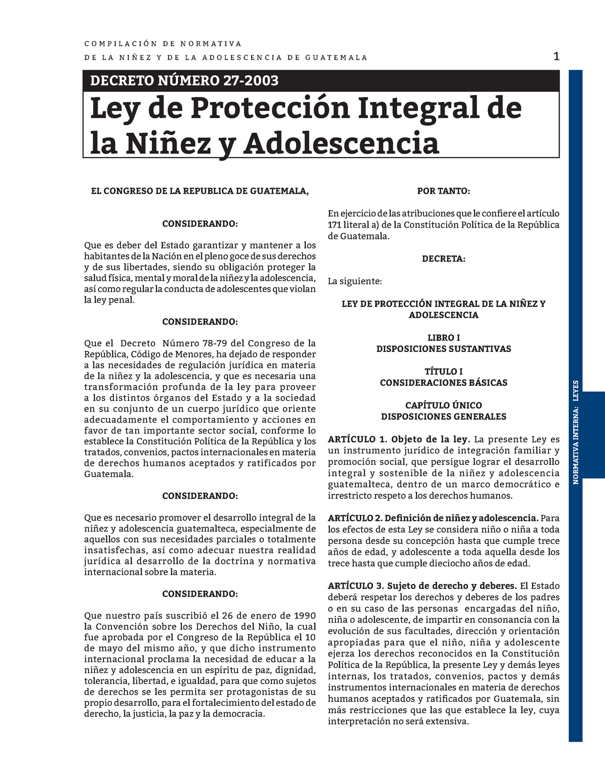 Ley De Protección Integral De La Niñez Y Adolescencia 1 CompilaciÓn