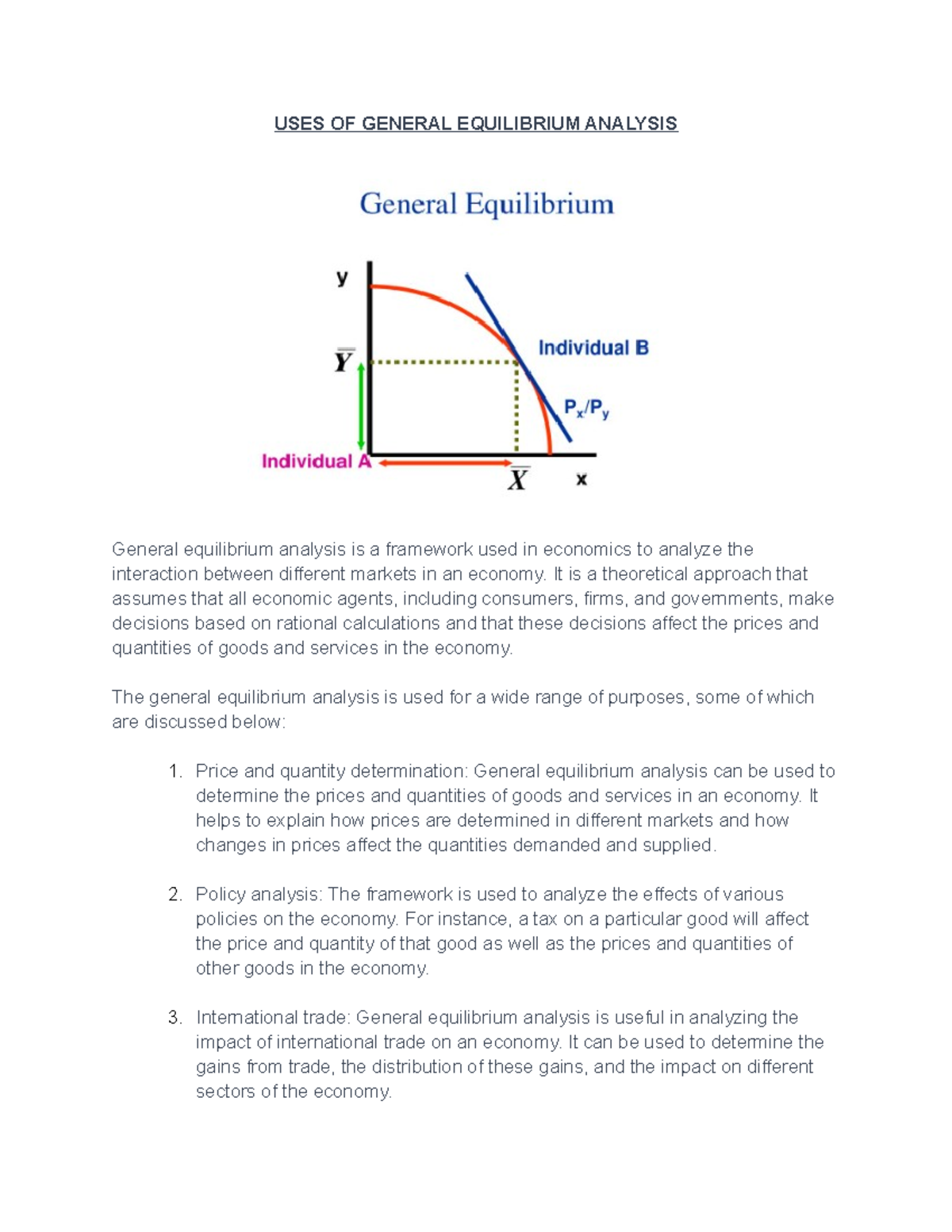 Uses Of General Equilibrium Analysis Uses Of General Equilibrium