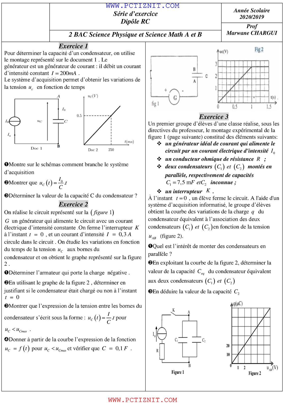 Exercices 8 Dipole Rc Pr Marwane Chargui Série Dexercice Dipôle Rc