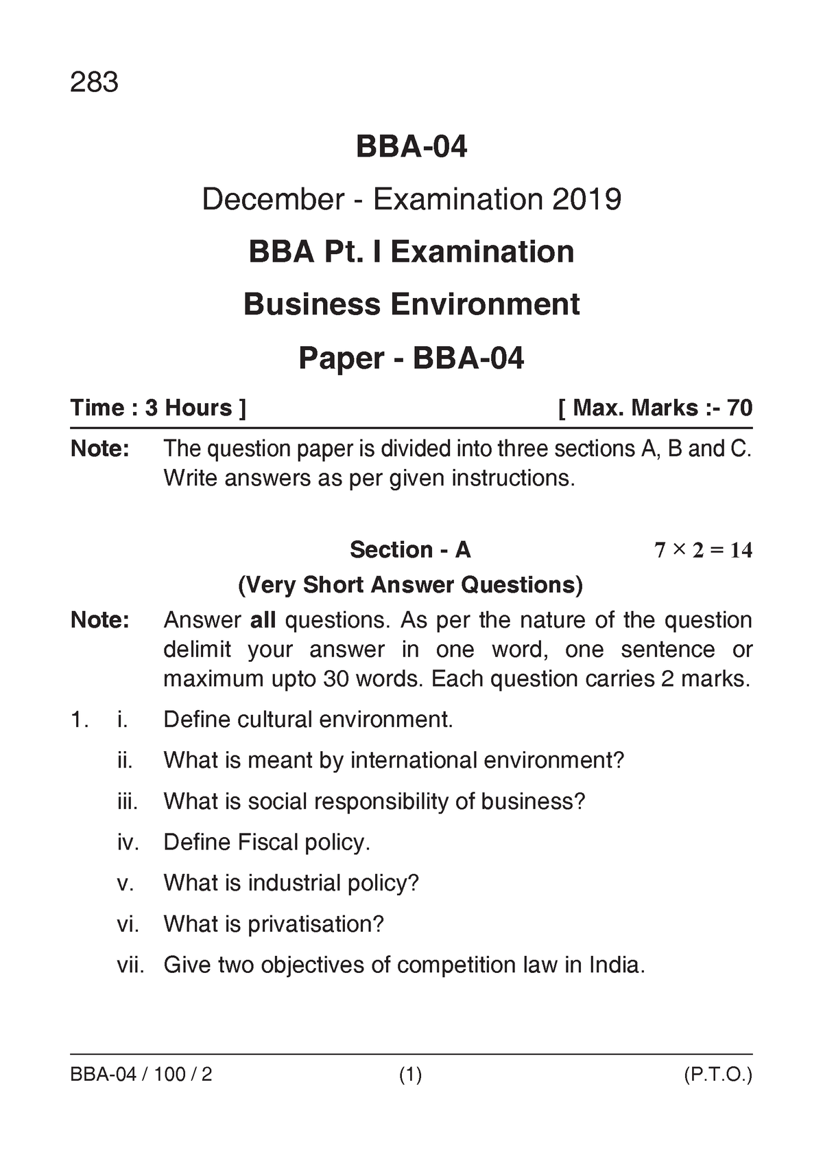 1 Previous Year Question Paper For Bba 3rd Semester Bba December