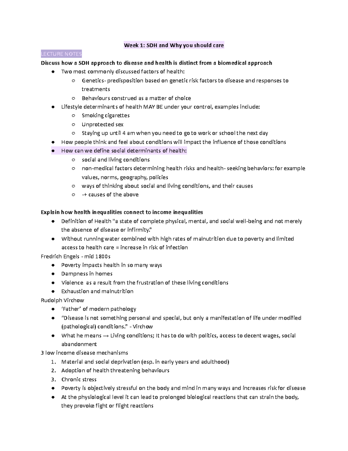 Hs Week 1 And 2 Lecture Notes Week 1 Sdh And Why You Should Care