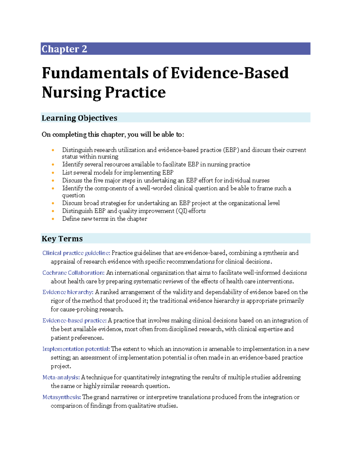 Chapter 2 Fundamnentals Ebp Chapter Fundamentals Of Evidence Based