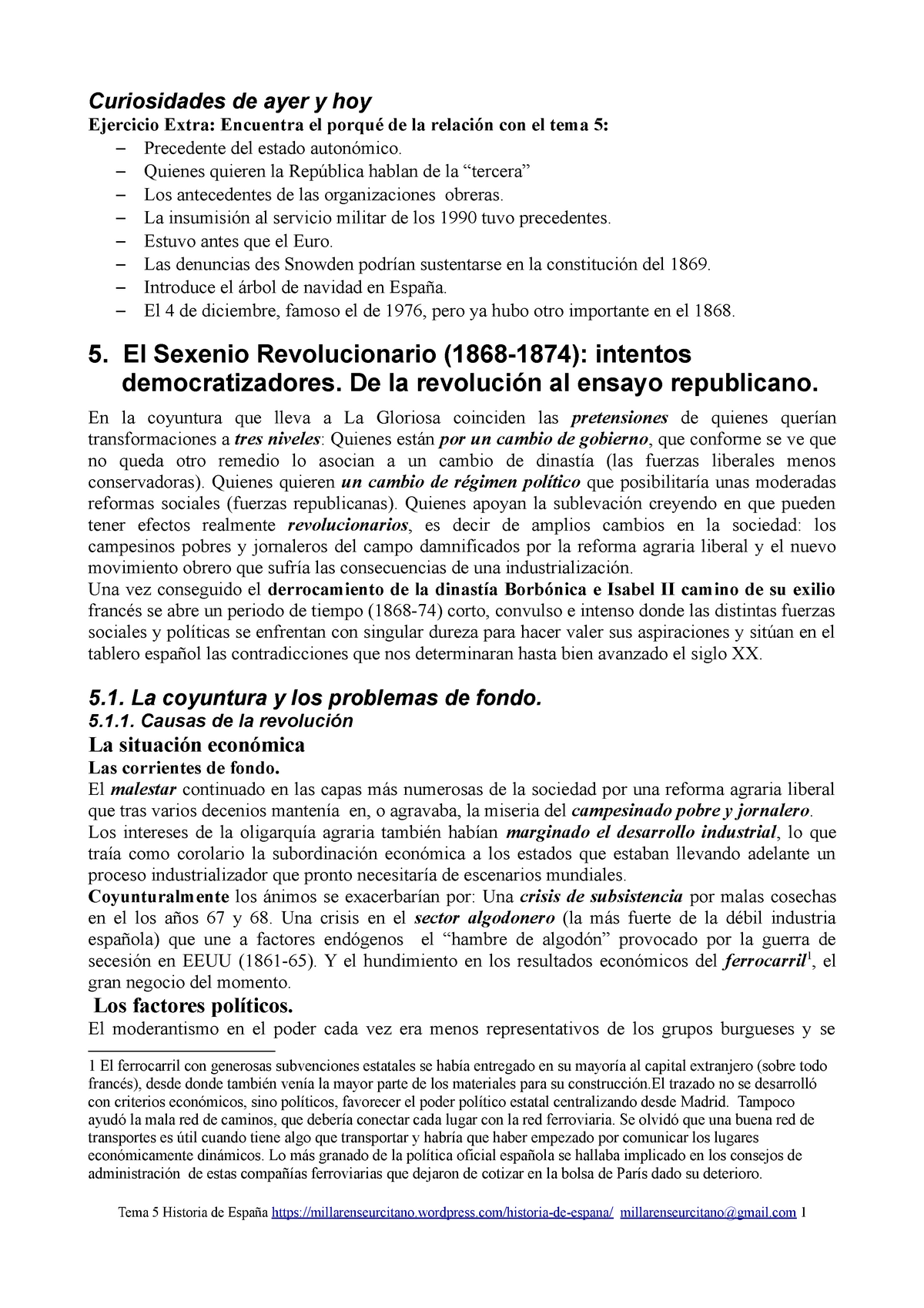 Historia De España Tema 5 El Sexenio Revolucionario 1868 1874